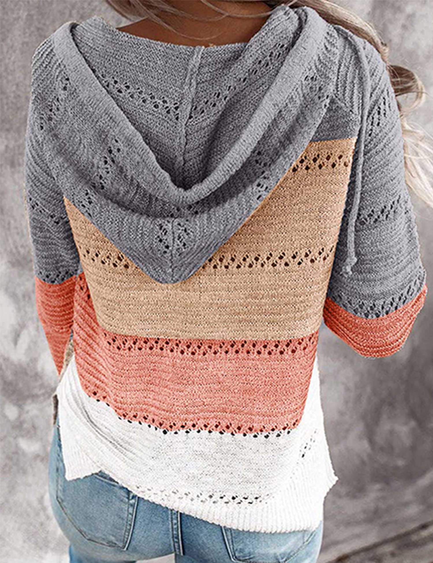 Womens Lightweight Stripes Sweatshirts Zip Up Zipper Hooded Sweatshirts Jackets Orange M