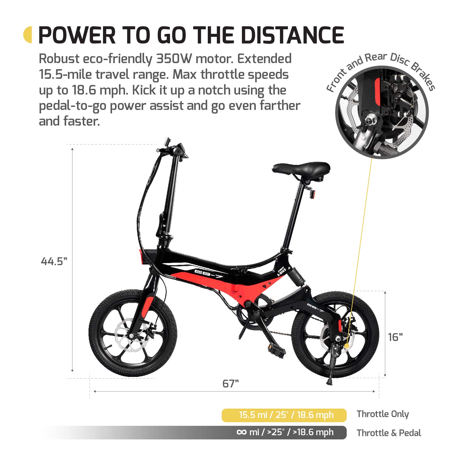 Swagtron Swagcycle EB-7 Elite Folding Electric Bike with Removable Battery and Rear Suspension, Red/Black, 16" Wheels