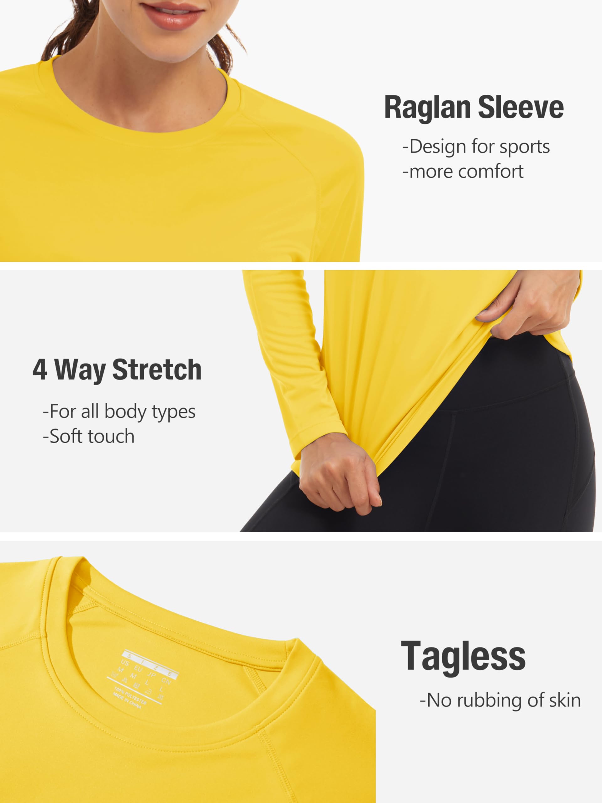 TACVASEN Womens Rash Guard Swim Tops UV Protection Long Sleeve Shirt Outdoors Performance T-Shirt Yellow L