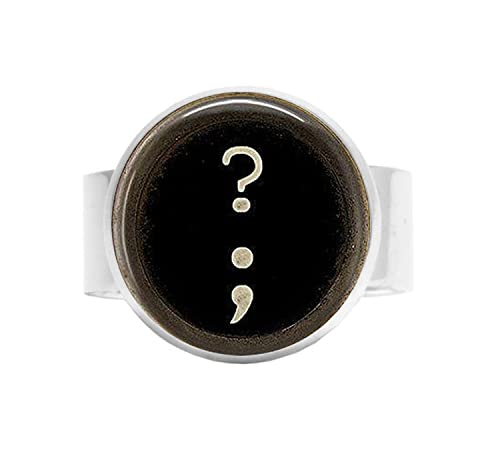 Typewriter Key Question Mark Semi Colon - TypewriterJewelry - Punctuation adjustable ring