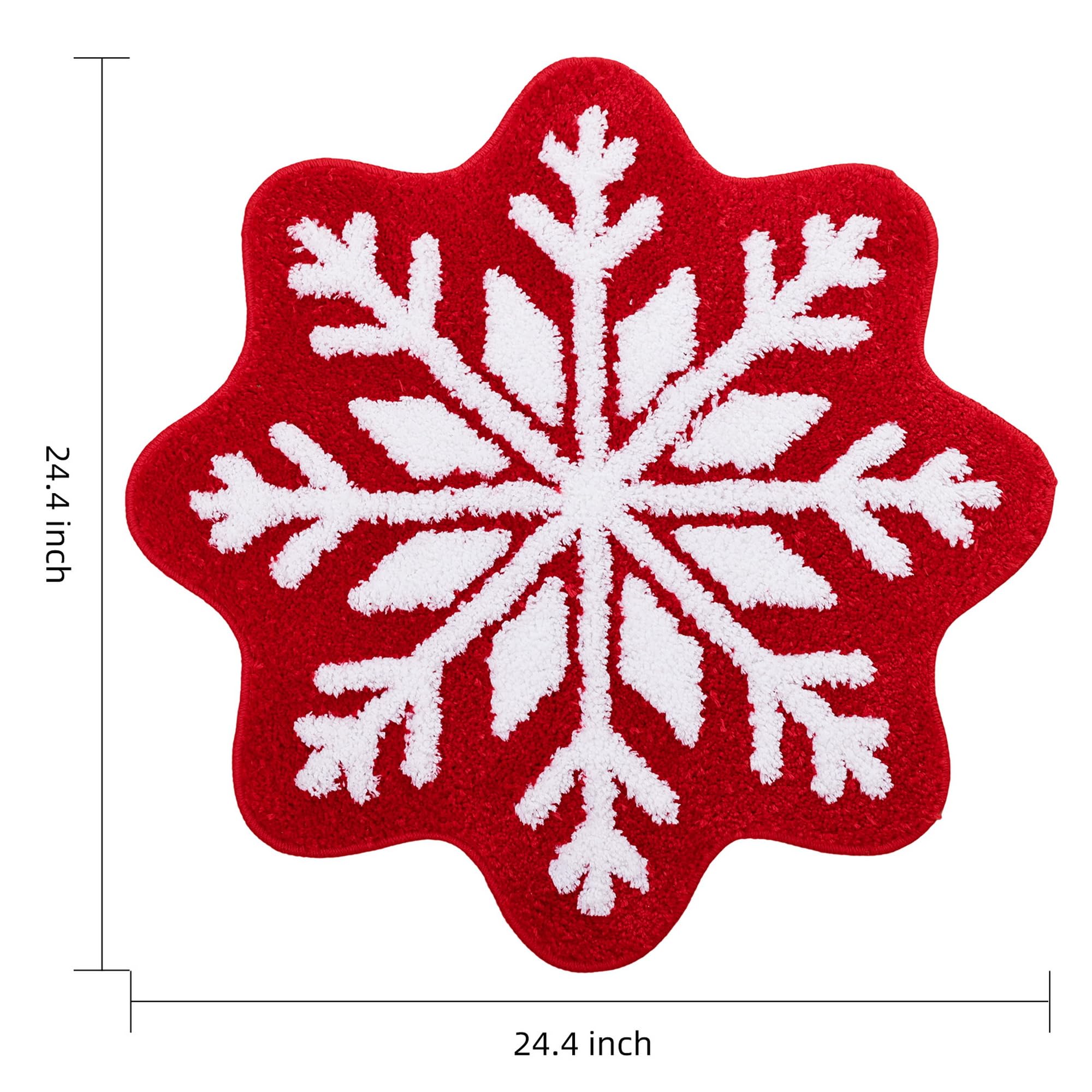TRUEDAYS Red Christmas Decor Snowflake Bathroom Rug, Snowflake Welcome Mat Non Slip Round Shaped Washable Bathtub Rug Bathroom Tub Kitchen Rug Decoration