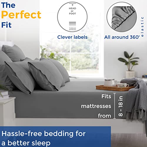 THREAD SPREAD Luxury Egyptian Cotton Sheets King Size - 600 Thread Count Sheets King 4 PC Luxury Sheets King Size, 16" Deep Pocket, Soft, Cooling Sateen Weave Hotel Luxury Bed Sheets Set - Dark Grey