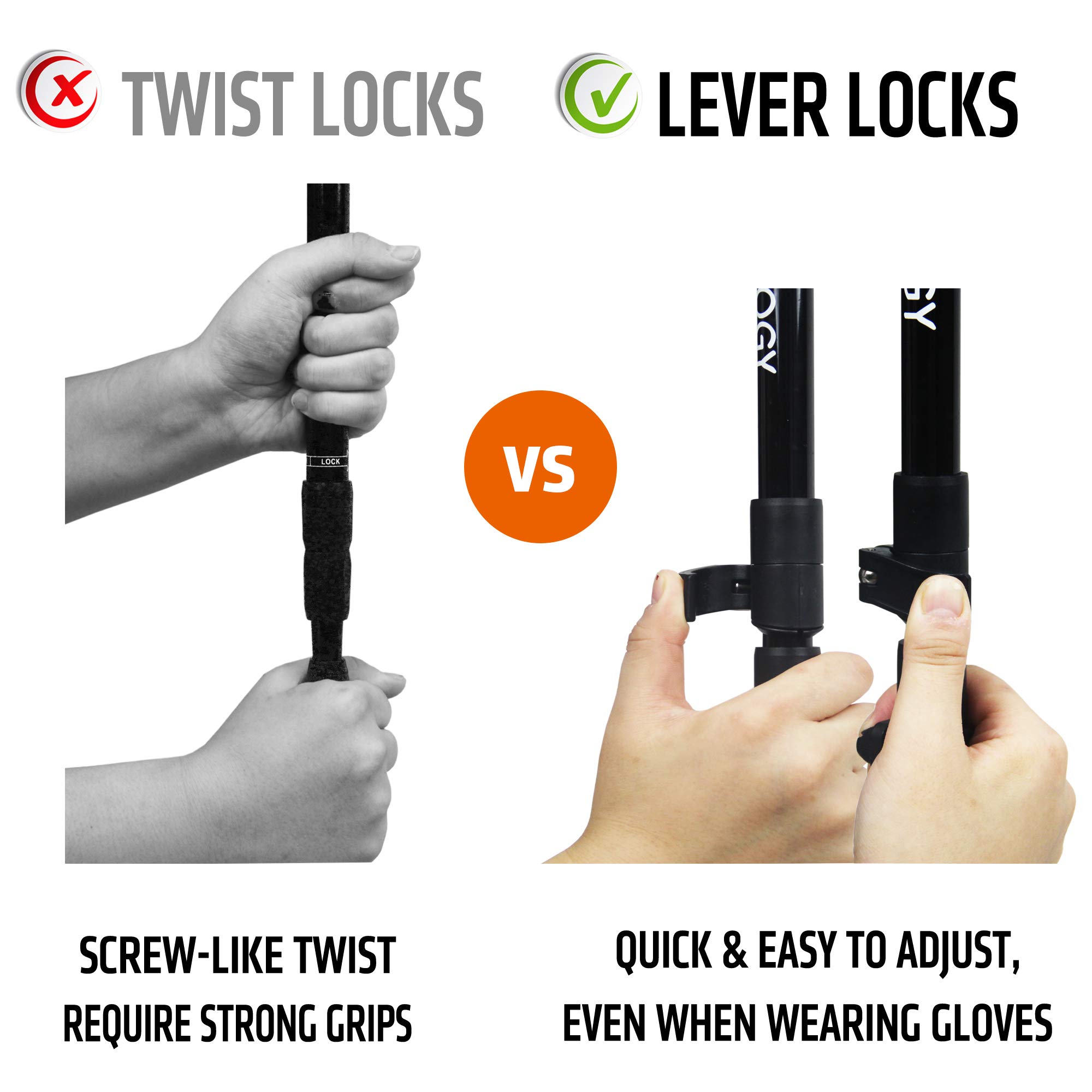 Trekology Trekking Poles Collapsible Adjustable 2pc/Set Aluminum Telescopic Hiking Pole Walking Sticks with Quick Release Lever Lock and Ergonomic Grip