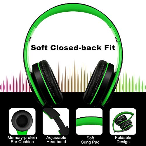 Viwind Bluetooth Wireless Headphones Over Ear with Mic,Foldable Noise Cancelling Headset for Travel Work TV PC Android Cellphone 【Hi-Fi Stereo &Comfortable Earpads】-Green