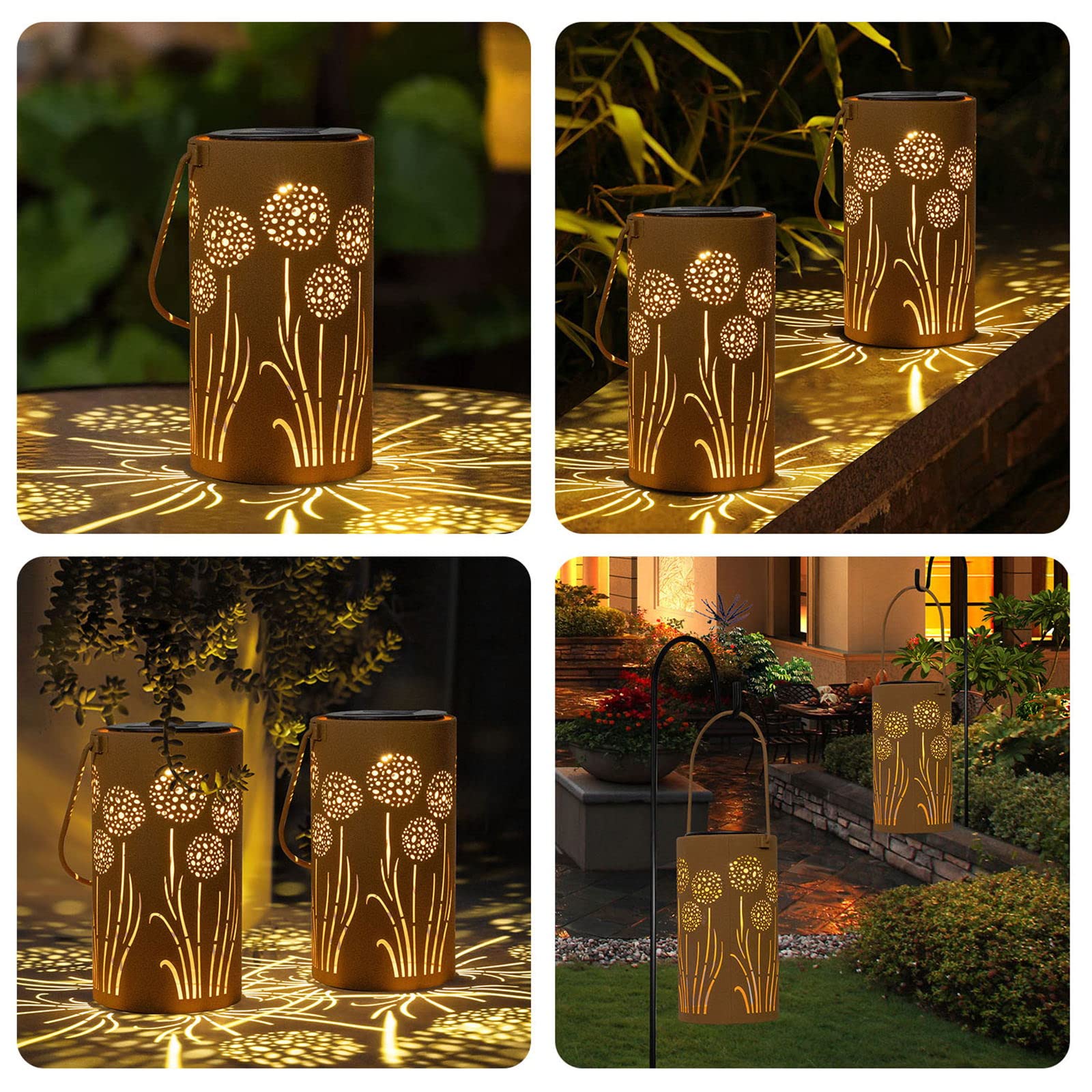 Solar Lanterns Outdoor Waterproof - Dandelion Solar Table Lamp Metal Decoration, Solar Table Lights for Desk Patio Lawn Patio Pathway Landscape Courtyard Backyard Yard Garden Art Decor(2 Pack)
