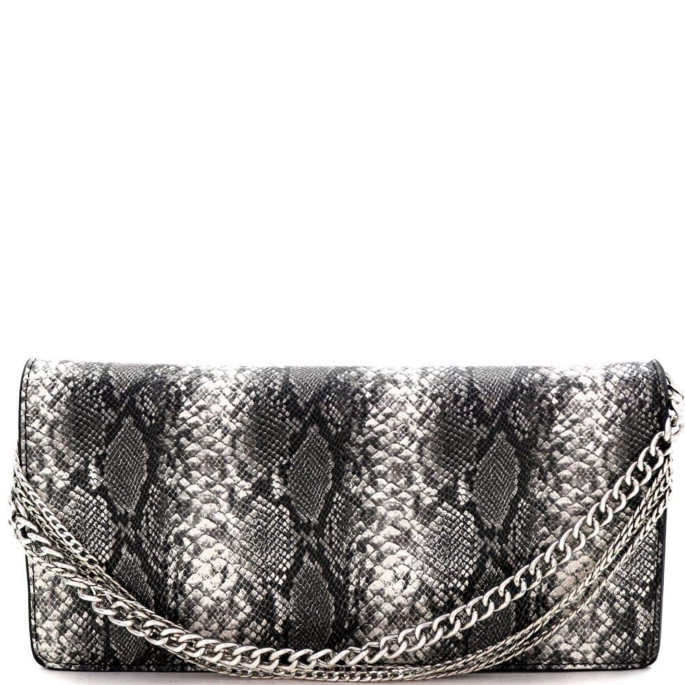 Trendeology Chain Multicolored Snake Crocodile Print Long Party Clutch Purse Shoulder Bag (2Snake Print - Black)