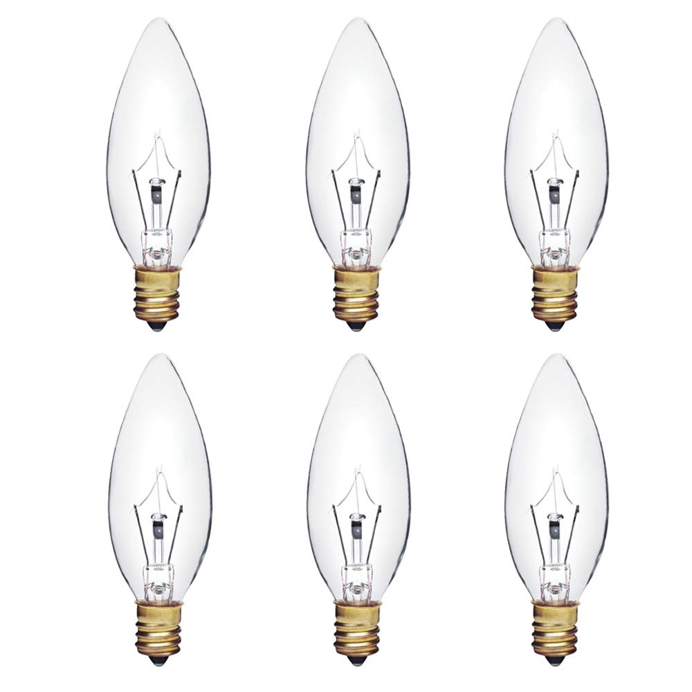 Xtricity 40W B10 Incandescent Clear Chandelier Light Bulb, Torpedo Tip, E12 Candelabra Base, 360 Lumens, Dimmable, 130V, (6 Pack)