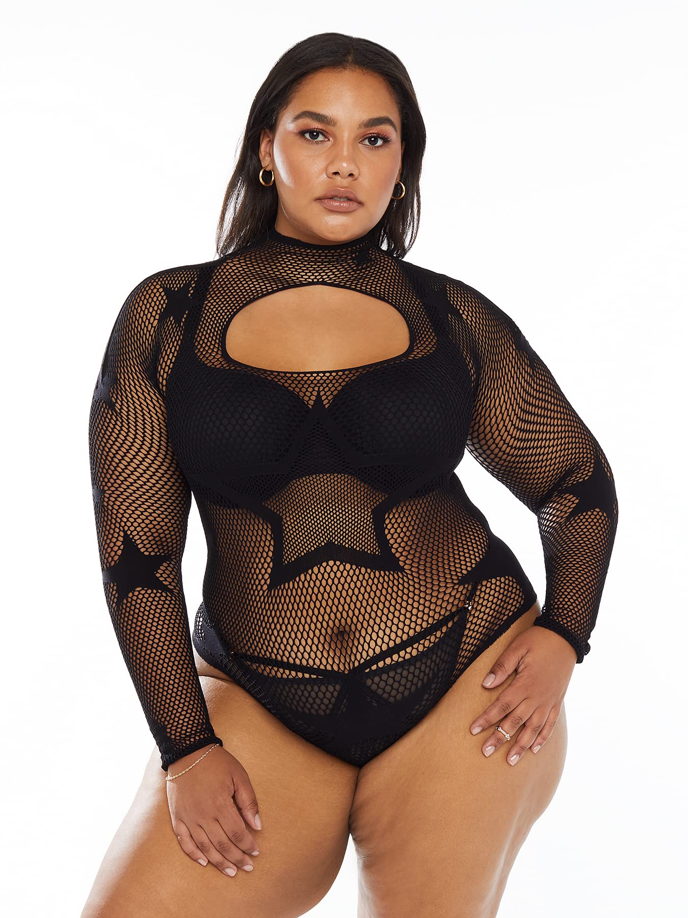 Savage X Fenty, Women's, Shining Star Long-Sleeve Teddy with Keyhole, Caviar, Missy