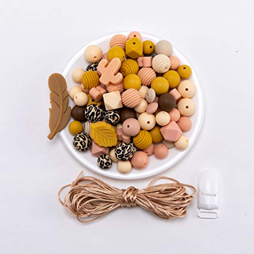 Silicone Loose Bead Craft Set for Jewelry, Necklaces & Bracelets BPA Free/Non-Toxic(Include Pacifier Clip) - Yellow Series
