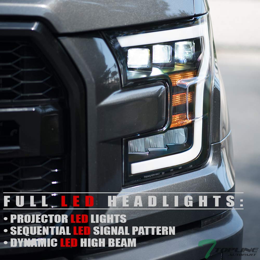 Sequential Black Housing Full LED Tri Projector Headlights Signal Lamps Amber Reflector nb Compatible With 15-17 Ford F150