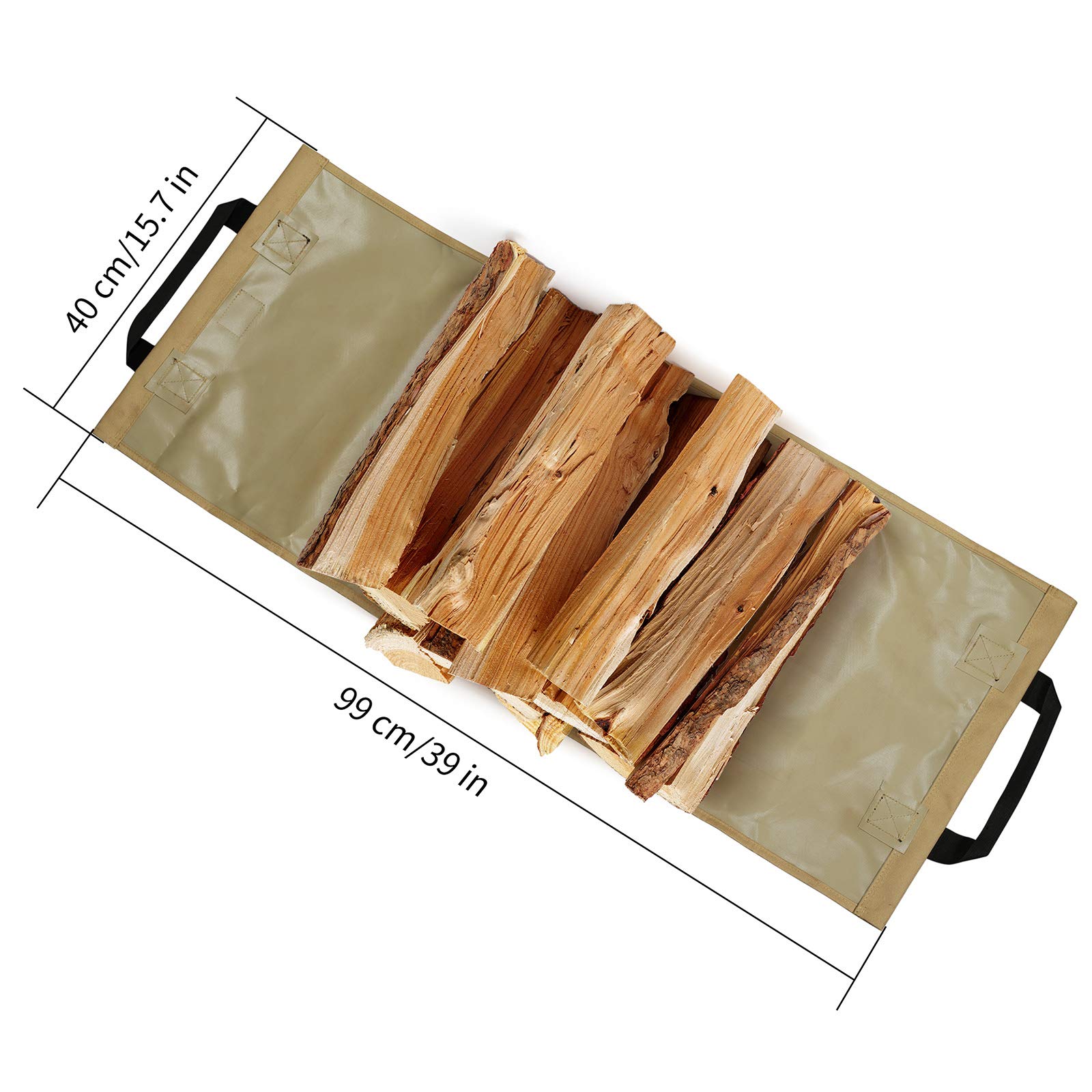 TJ.MOREE Fireplace Log Holder Rack with Canvas Log Carrier for Indoor Outdoor Wood Storage Log Bin Heavy Duty (Olive Drab Faded)