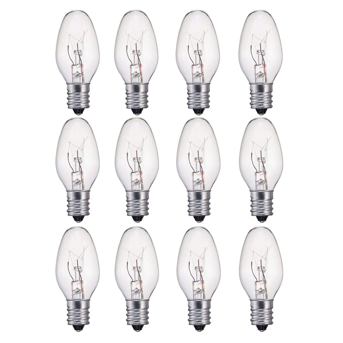 WokHok 7 Watt Night Light Bulb and Salt Lamps Replacement Bulbs,C7/7 Watt/120 V/45 Lumen,E12 Candelabra Base Clear Glass Incandescent Bulbs,12 Pack