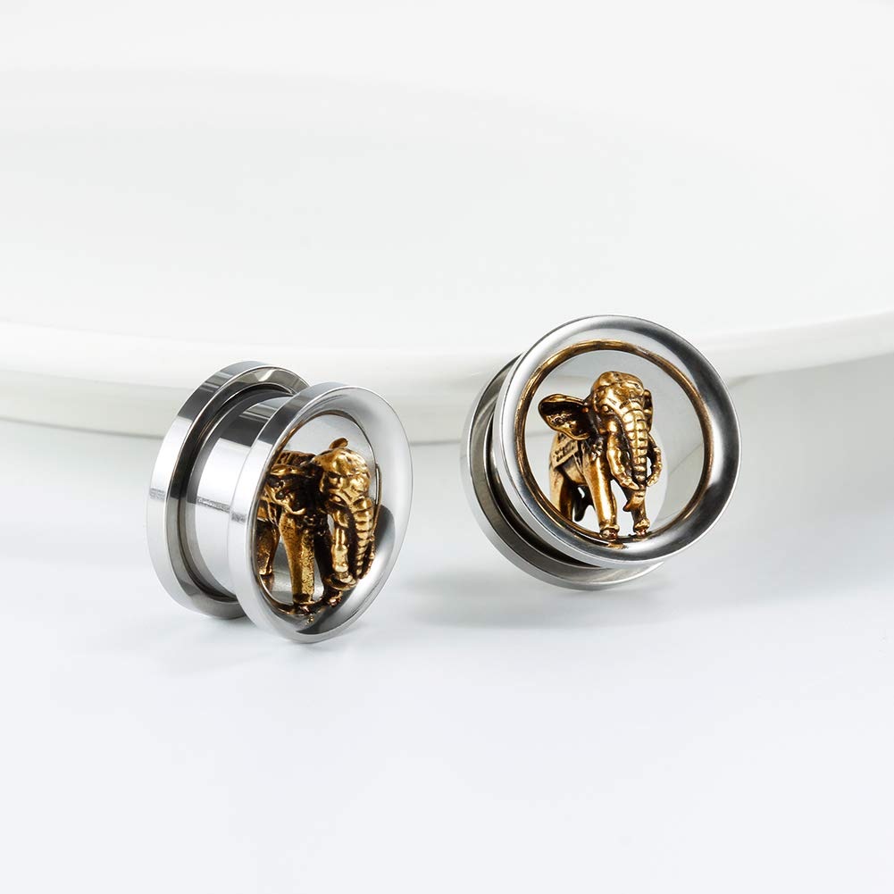 TBOSEN 2PCS Set Elephant Style Ear Tunnels Plugs Stainless Steel Ear Gauges Expander Stretcher Screwed Ear Tunnels for Size 0g (8mm)-1''(25mm)