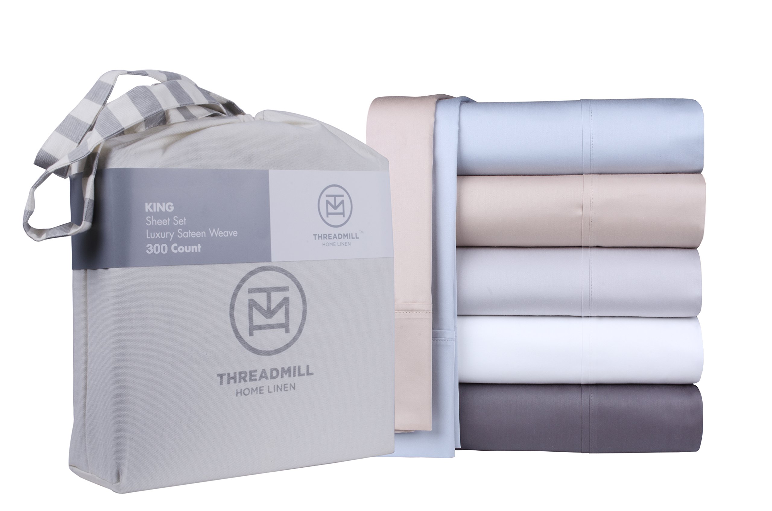 Threadmill Cotton Full Size Sheet Set| 100% Cotton Sheets for Full Size Bed | Solid Sateen Full Bed Sheets Set with 16β Elasticized Deep Pocket | Soft Breathable 4-Piece Cooling Sheet Set | Beige