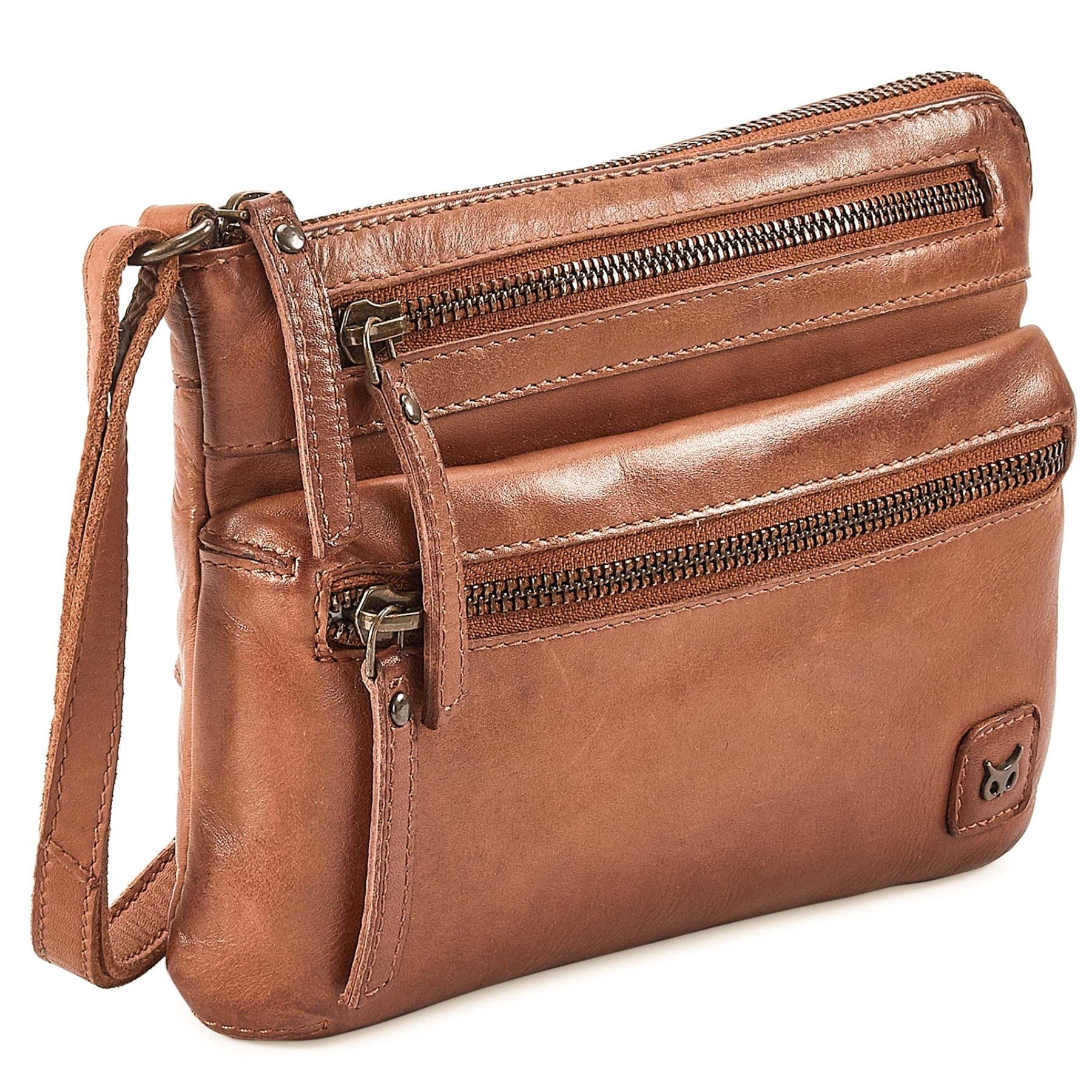 Wise Owl Accessories Small Crossbody Sling Bag Real Leather Purse for Women Crossover Trendy Shoulder Handbag (Cognac Washed Vintage)