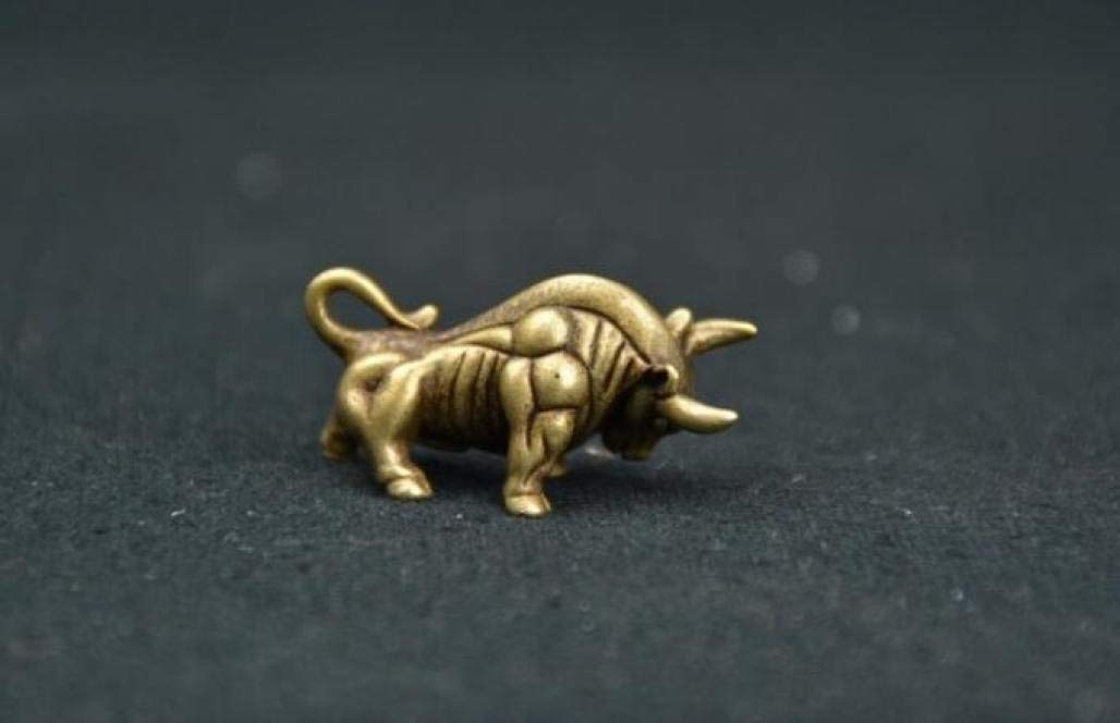 UKURO Wall Street Bull Small Statue Brass Animal Figurines Pendant Keychain Ornament Home Mini Decorations Gift