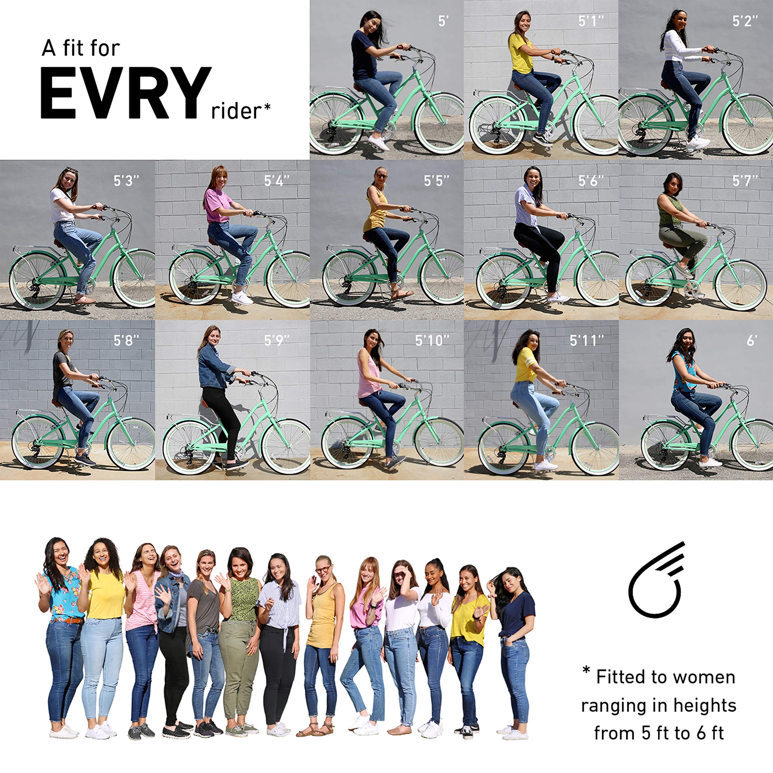 sixthreezero EVRYjourney Women's 1/3/7/21 Speed Step-Through Hybrid Cruiser Bicycle, 26"/24" Wheels, Multiple Colors