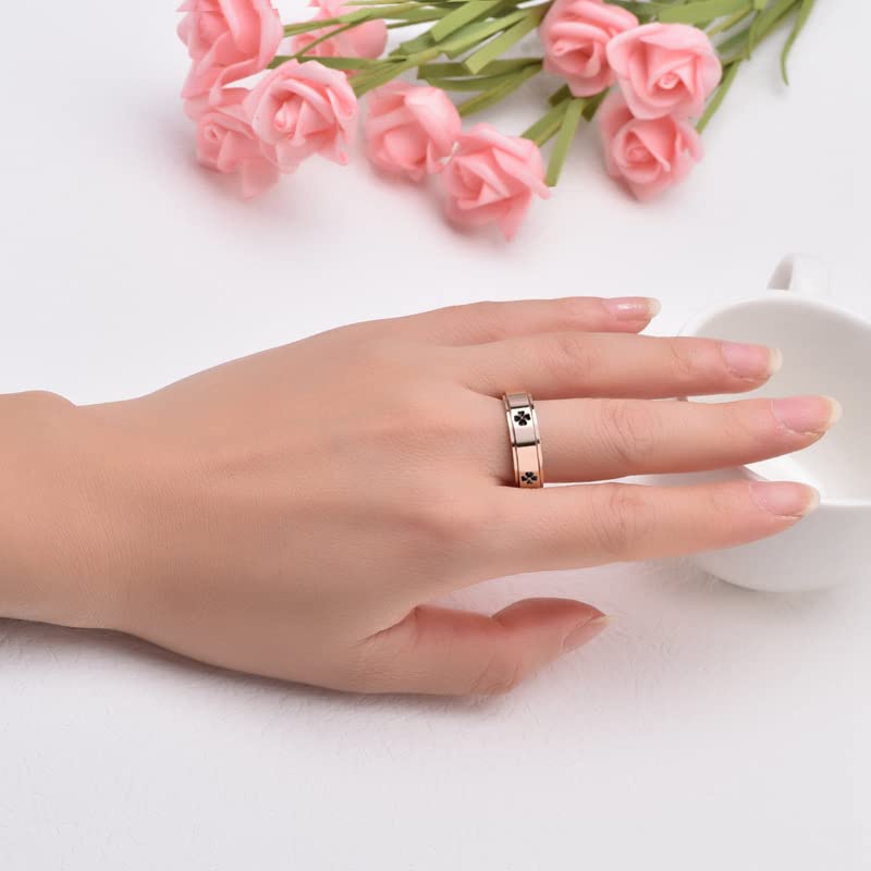 yomlry Fidget Ring Stainless Steel Four-leaf Clover Spinner Ring for Anxiety Stress Relieving Rotating Ring for Men Women clover 9