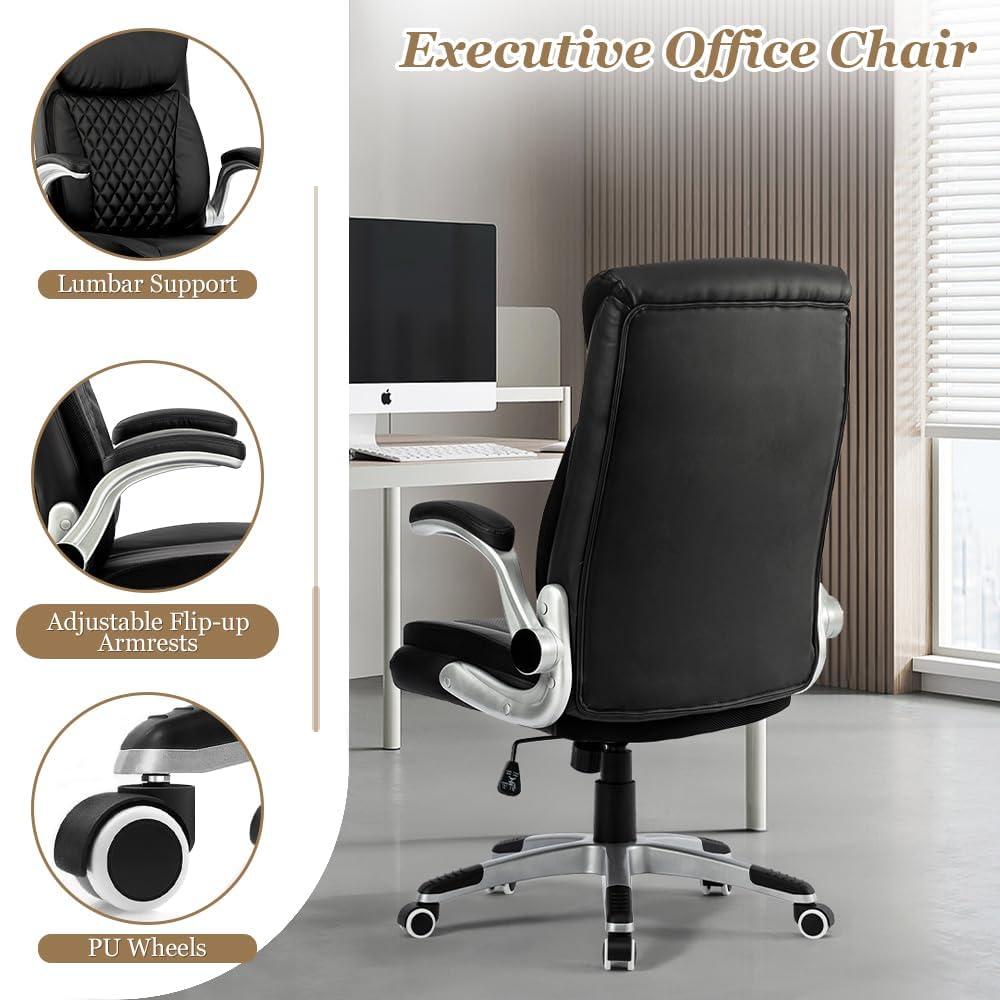 Savourseat Ergonomic PU Leather Office Chair Big and Tall Desk Chair 360°Swivel Office Chair Adjustable Height with Soft Armrest,300lbs