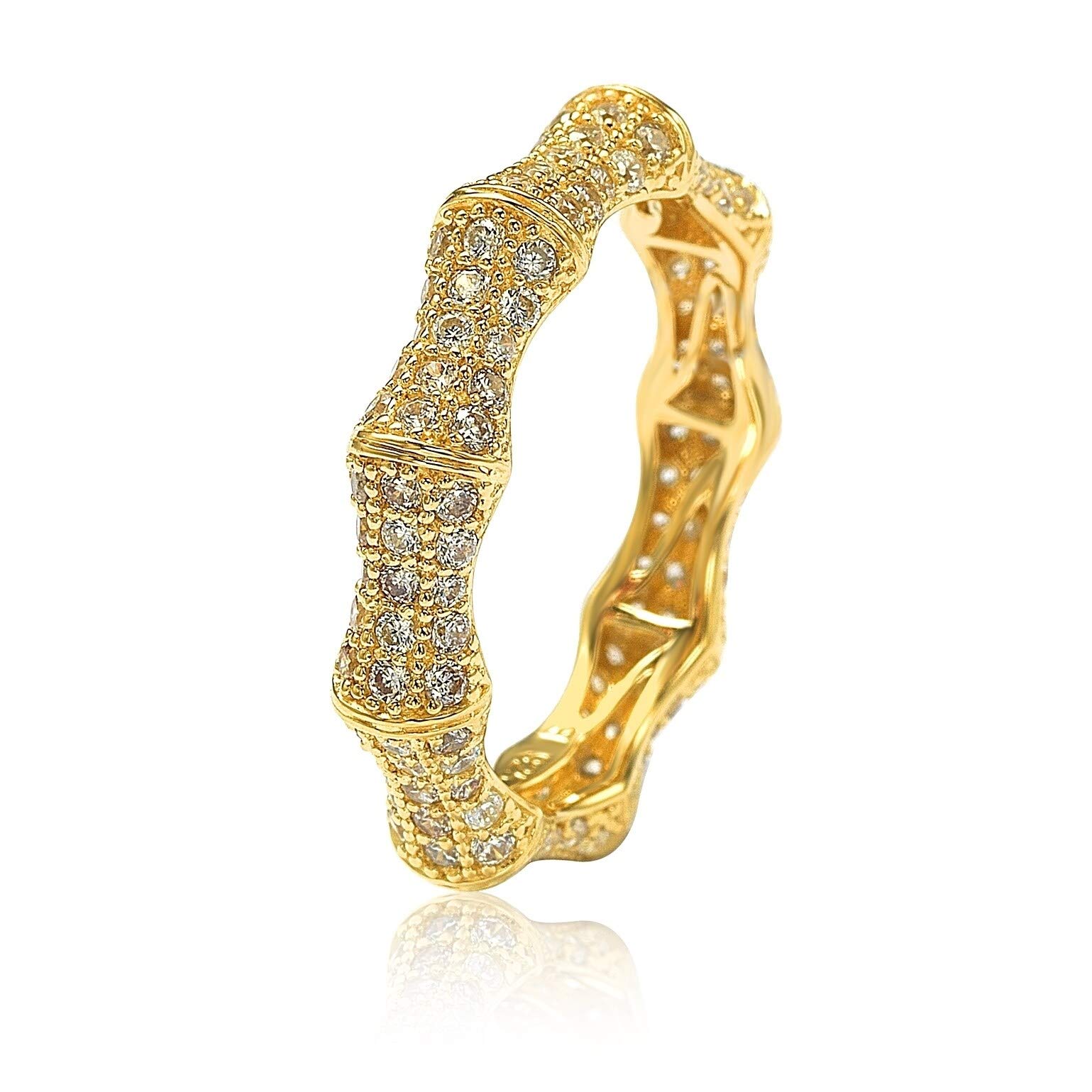 Suzy Levian Golden Sterling Silver Cubic Zirconia Bamboo Band - Yellow