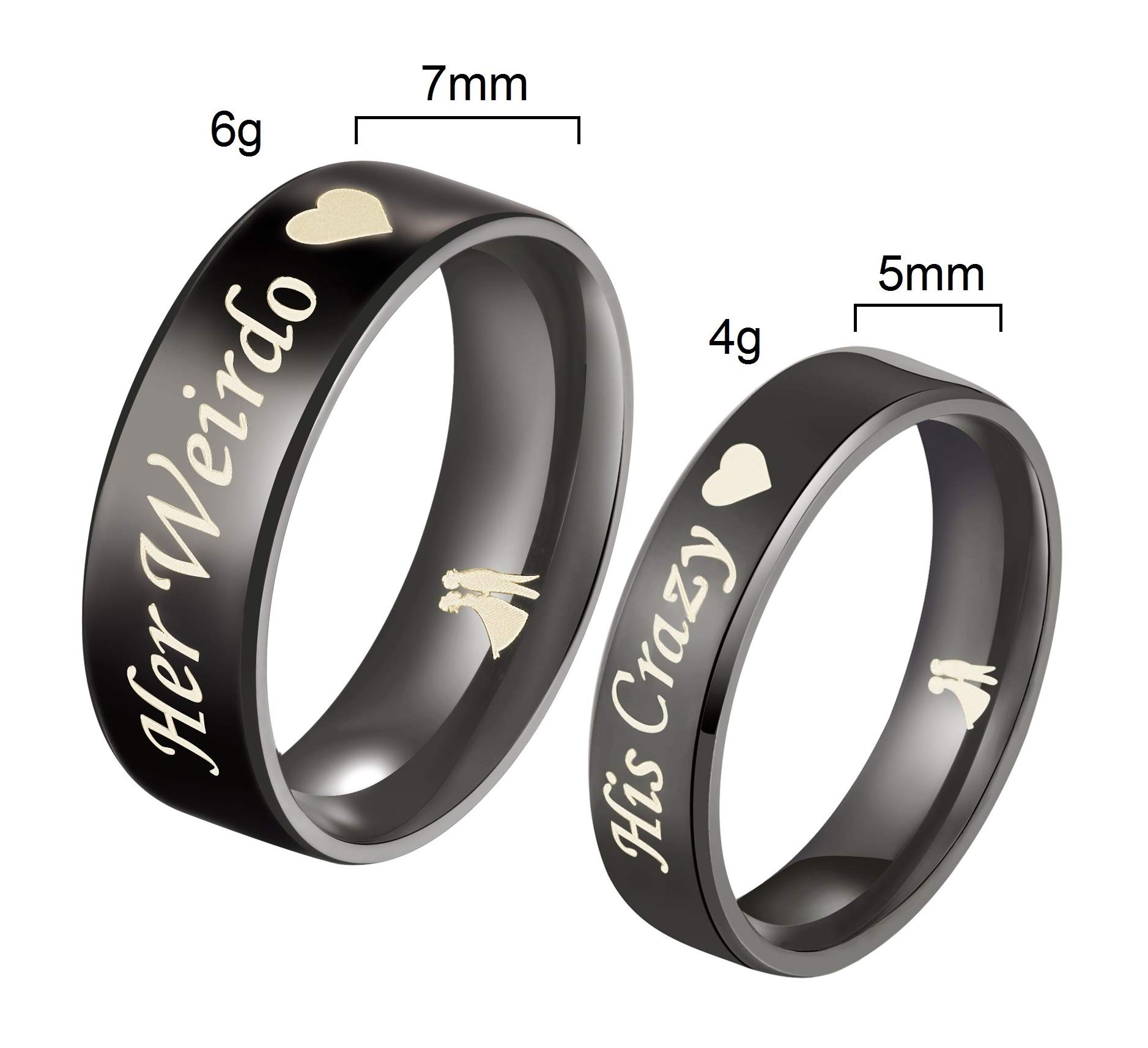 SunnyHouse Jewelry His or Hers Matching Set His Crazy Her Weirdo Titanium Stainless Steel Couple Ring