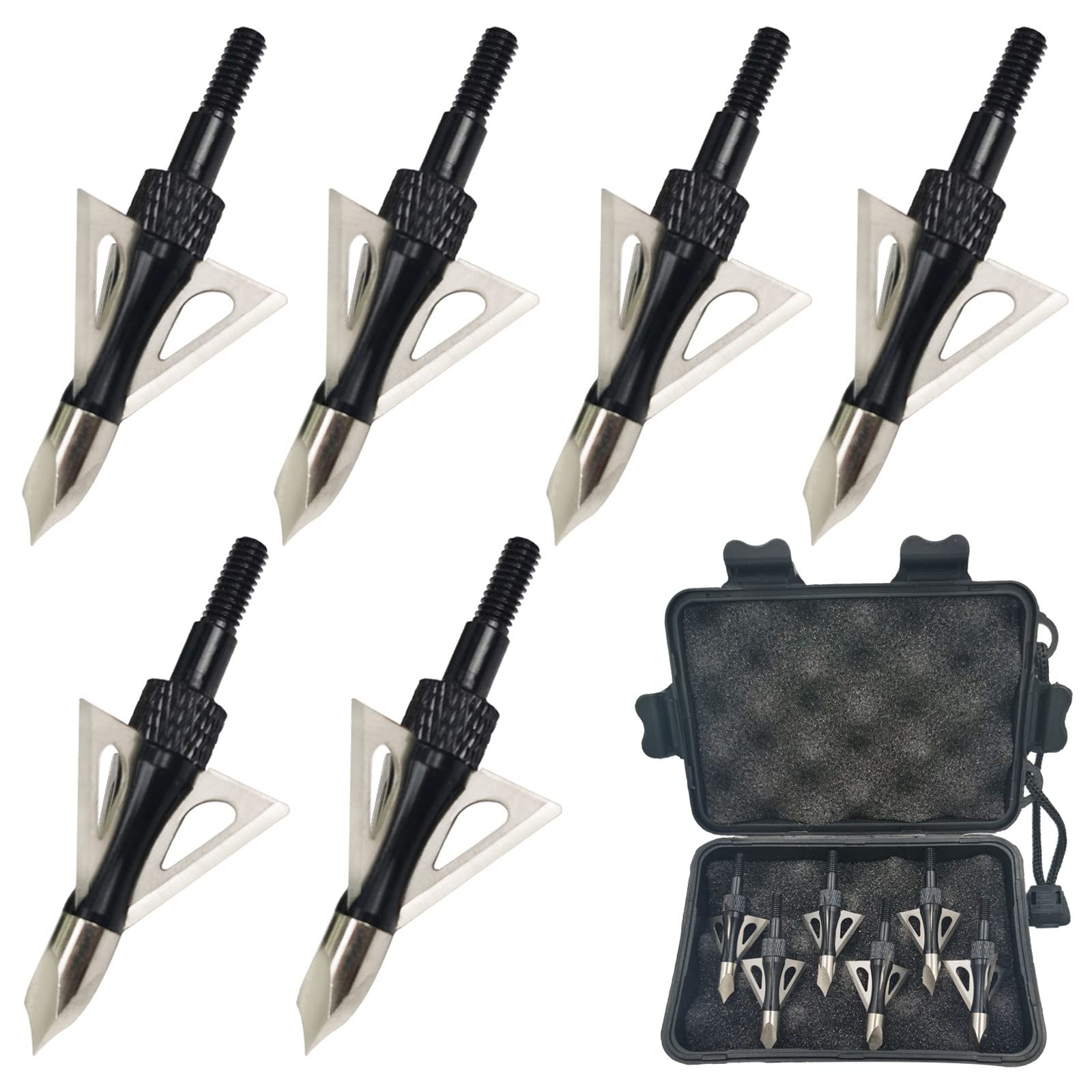 Tbrand Sharp Blades Arrowhead Archery Broadheads Hunting Arrow Crossbow Bolts and Compound Recurve Bow (Black, 6pcs)