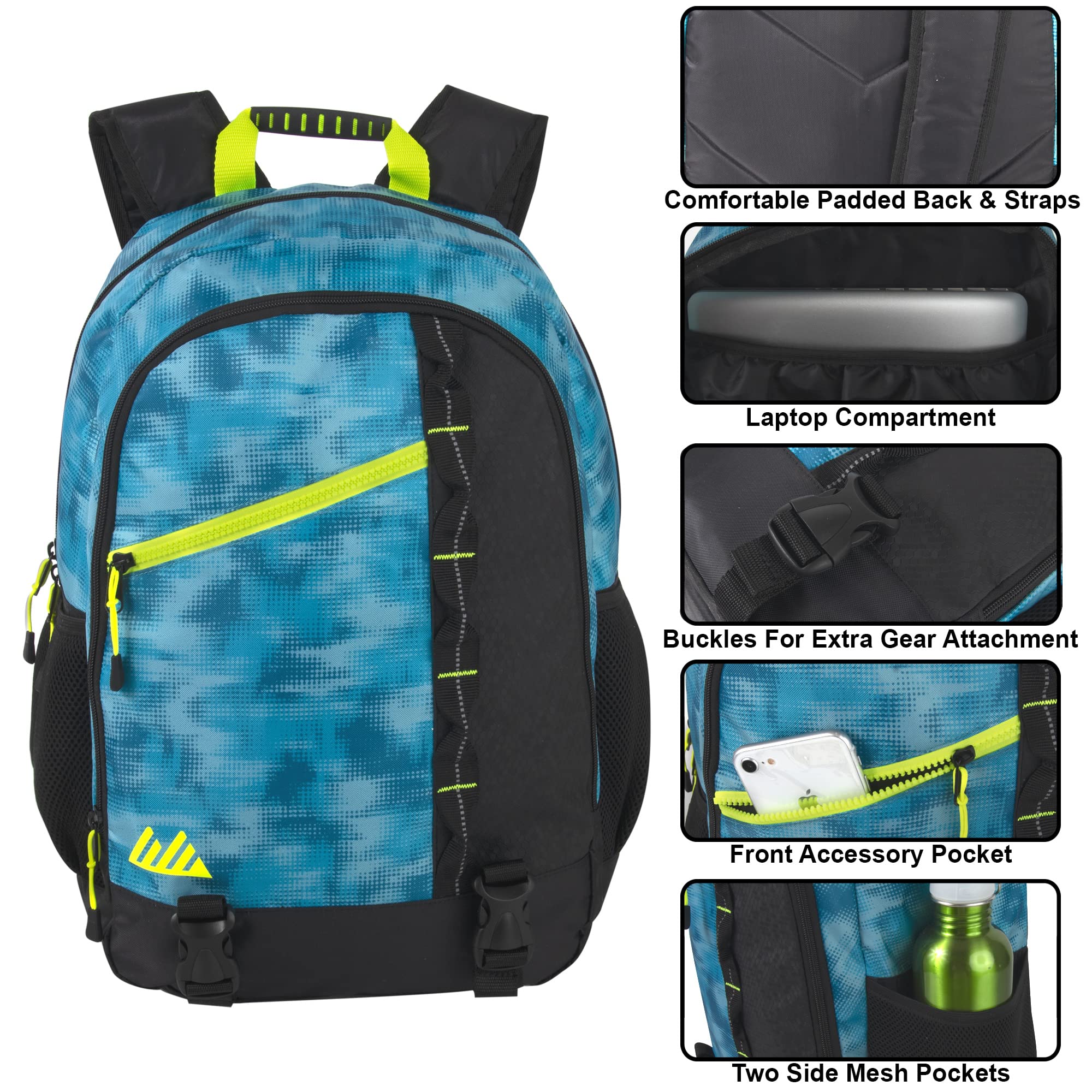 Summit Ridge 24 Pack Wholesale Two Compartment Backpacks Bulk for Adults, Homeless, Commuting, Travel, Sports (Bungee Tricolor Pack)