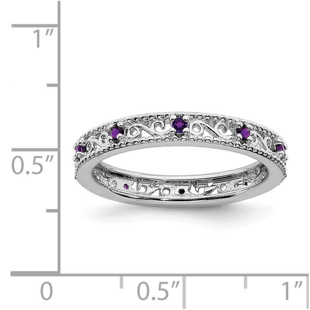Solid 925 Sterling Silver Stackable Amethyst Purple February Gemstone Ring Eternity Band Size 8