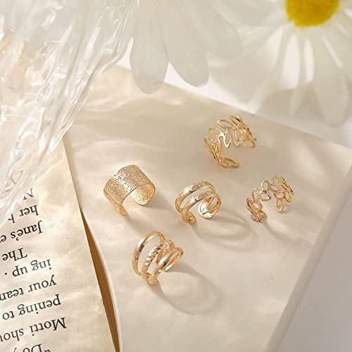 U-M 5Pcs / Set Ear Cuffs, Simple Earrings, C-Shape Ear Bone Clips, Multi-Layer Wrap Earrings, Without Pierced Earring Set, Leaves Ear Cuff(Silver) Nice Design