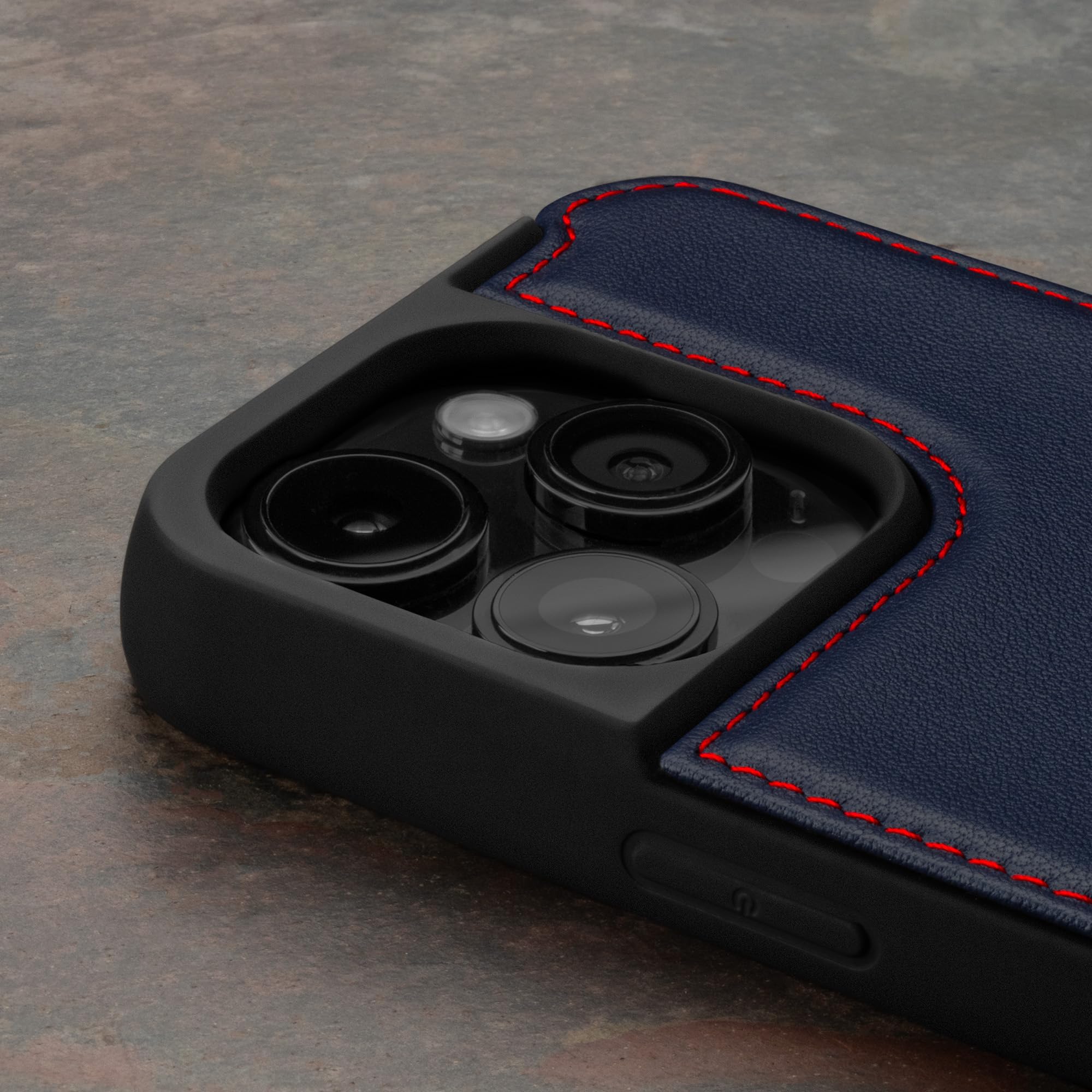 TORRO Leather Case Compatible with iPhone 15 Pro Max β Premium Leather Bumper Case - Navy Blue