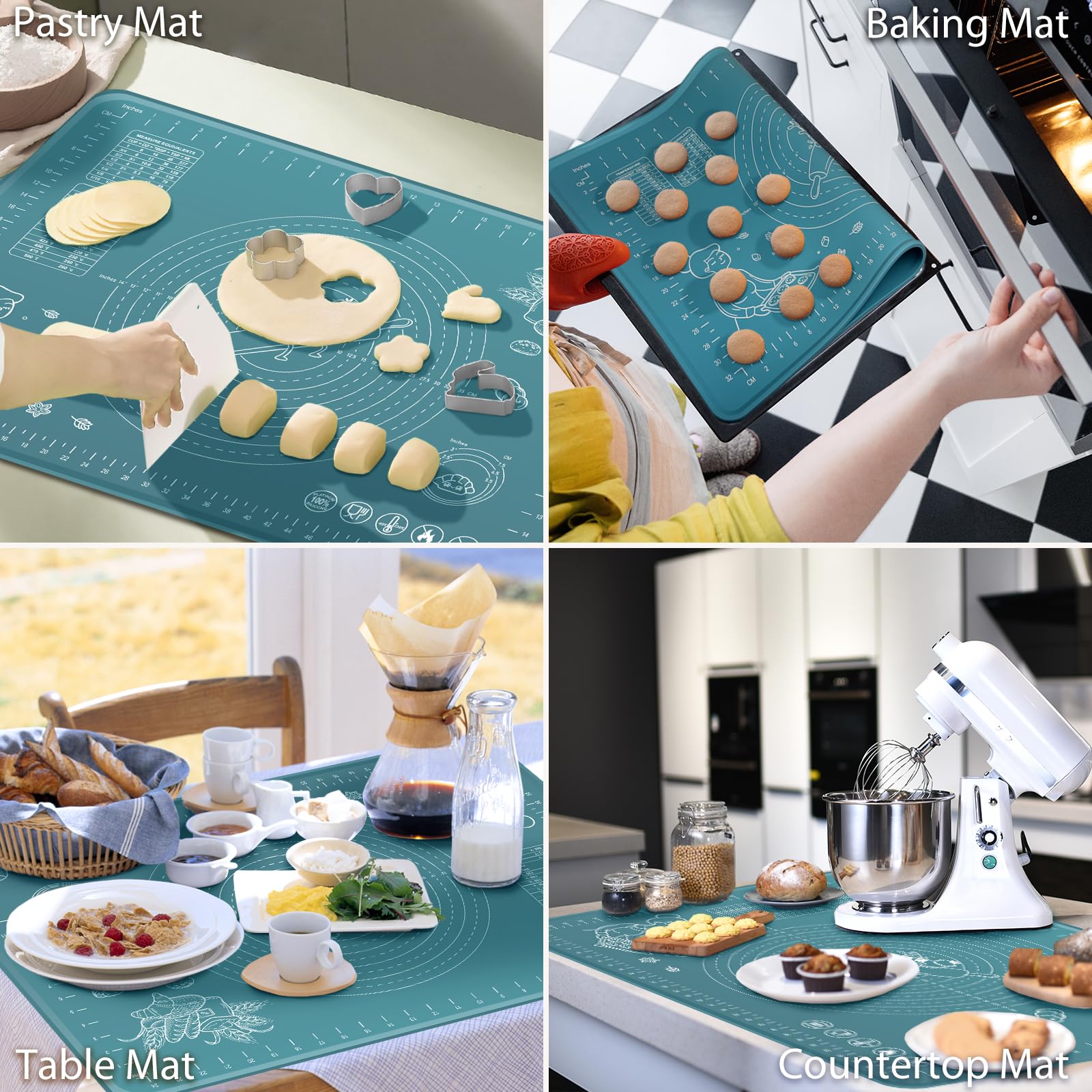 Silicone Pastry Mat Extra Thick Non-stick Baking Mat, 32" x 24" Rolling Dough With Measurements Non-slip Silicone Mat, Kneading Mat, Counter Mat, Dough Mat with Edge Heightening
