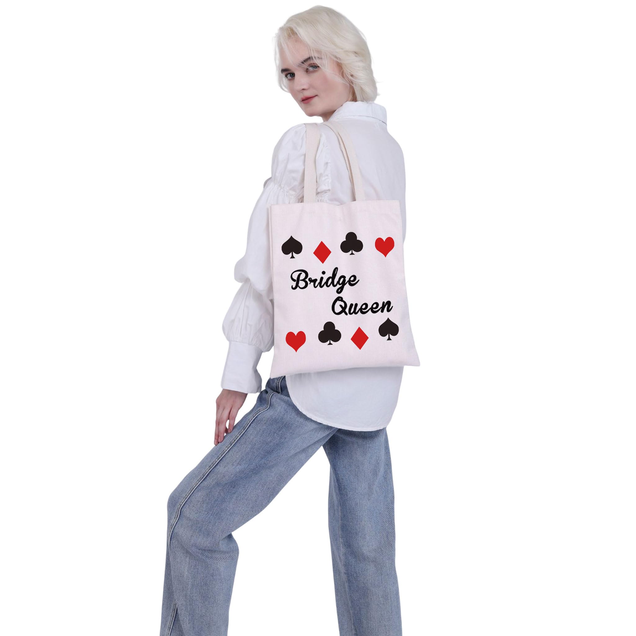 VAMSII Bridge Players Tote Bag Bridge Queen Shoulder Bag Bridge Card Gifts for Bridge Players Bridge Lovers Gift (Bridge Queen Tote)