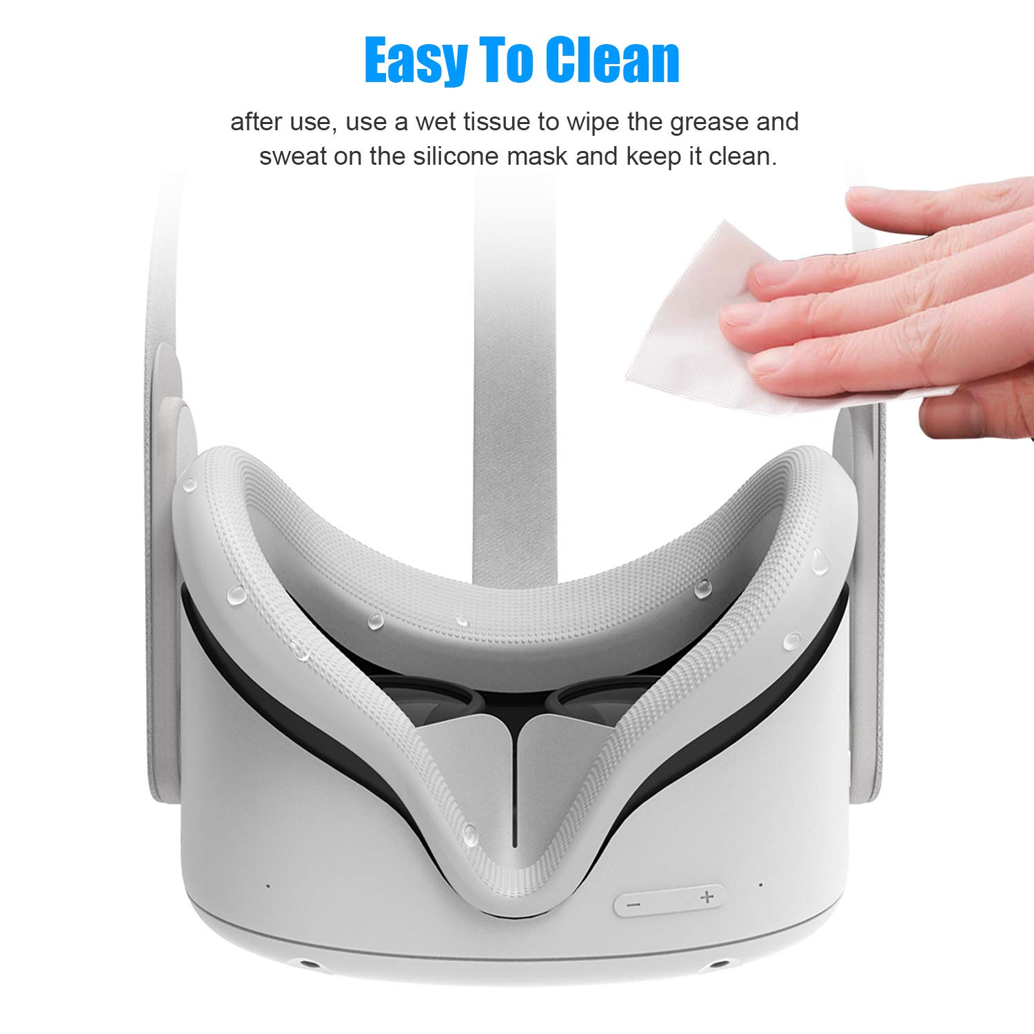 Vr Cover for Oculus Quest 2 Accessories,Silicone Oculus Quest 2 face Cover&face pad,Sweatproof Waterproof Anti-Dirty Replacement (1 Pack,White)