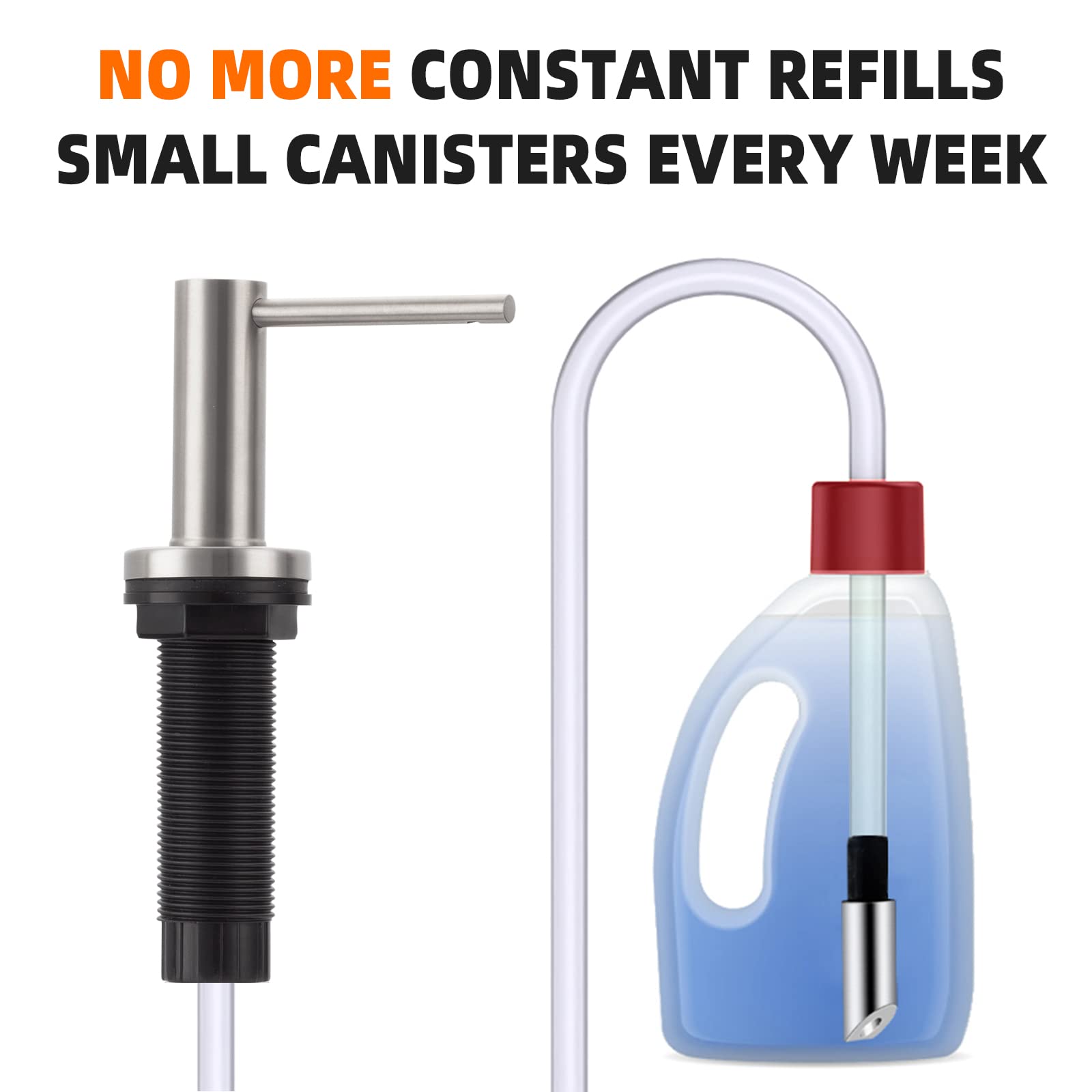 Sink Soap Dispenser Extension Tube Kit, 47" Under Counter Gappo Soap Dispenser Tube with Upgraded Metal Check Valve for Kitchen Sink, Never Fill The Little Bottle Again White