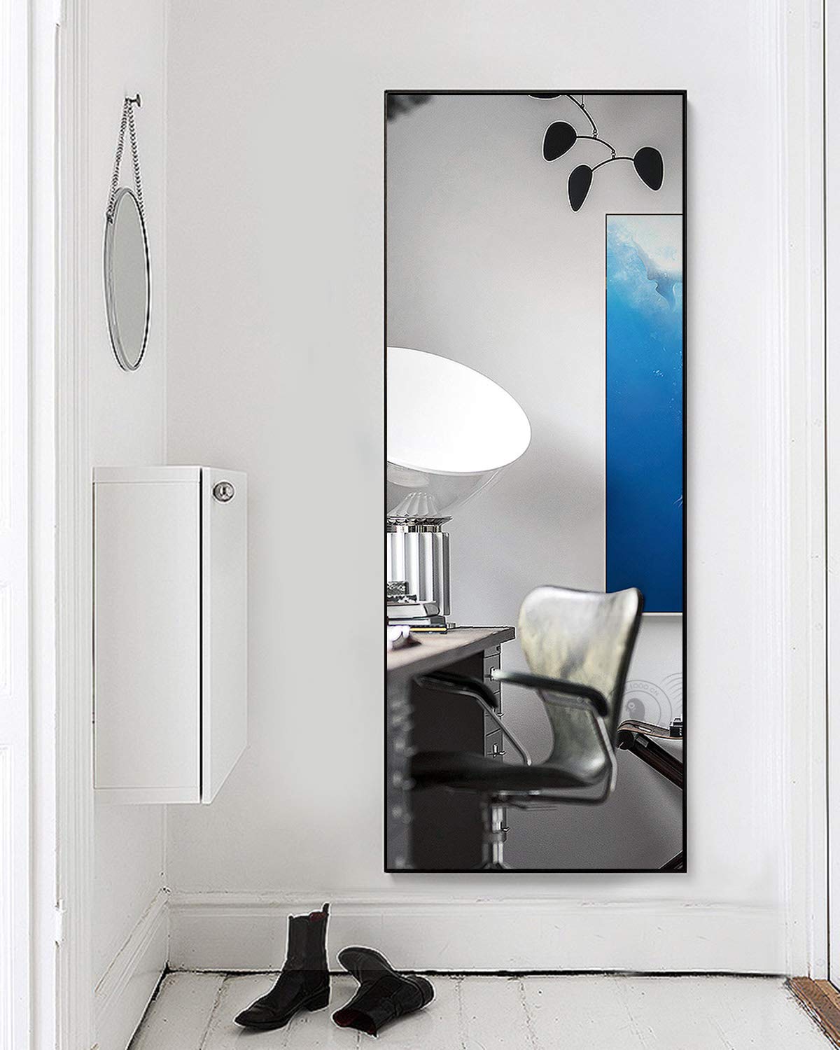 TinyTimes 65"×22" Full Length Mirror, Floor Mirror with Stand, Full Body Tall Mirror, Freestanding or Wall-Mounted, Brushed Thin Frame, for Bedroom, Liveing Room - Black