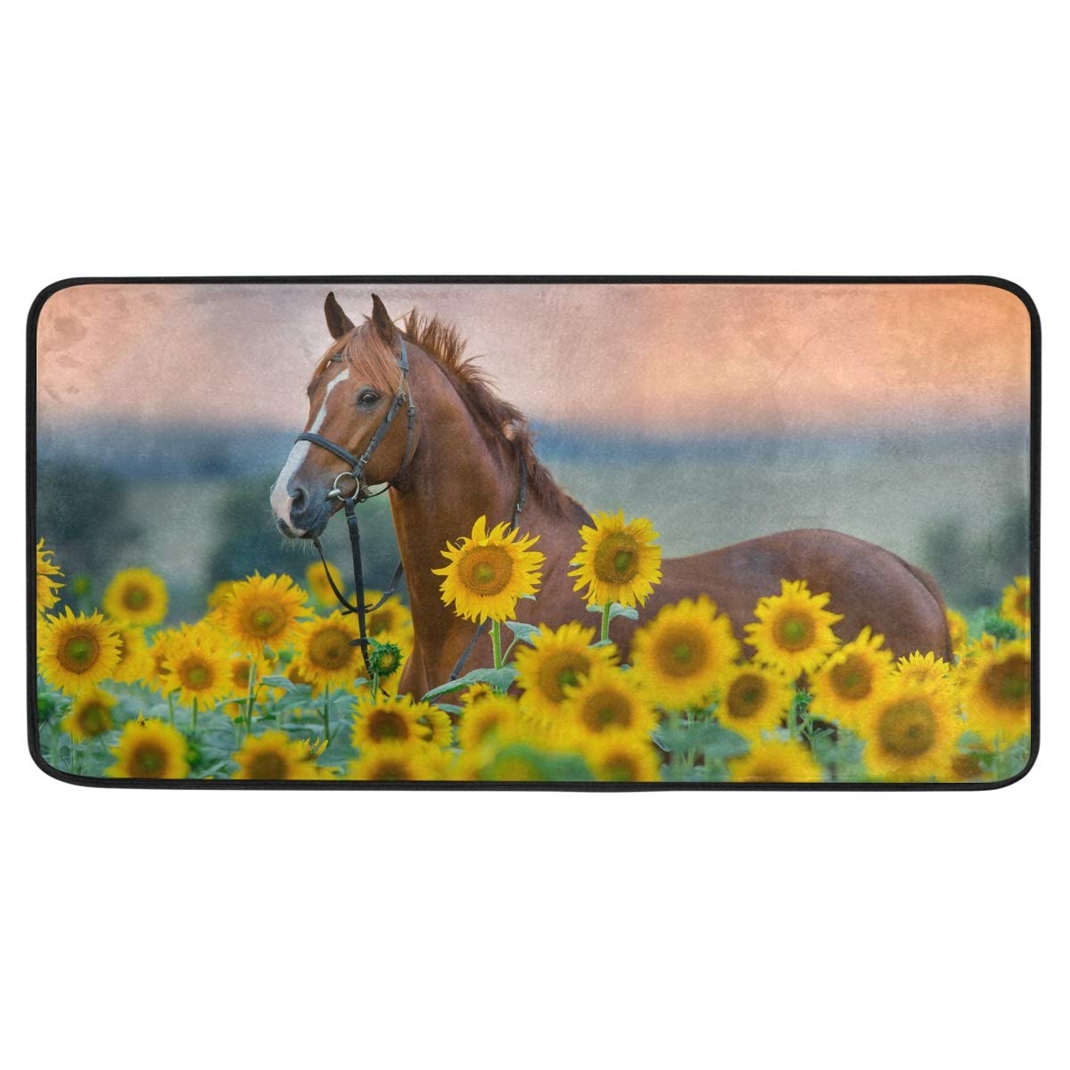 Sunflower Horse Absorbent Kitchen Mat Rugs Non-Slip 39x20 Inch Stallion Doormat Runner Rectangle Soft Floor Mat for Parlor Bathroom Home Decor