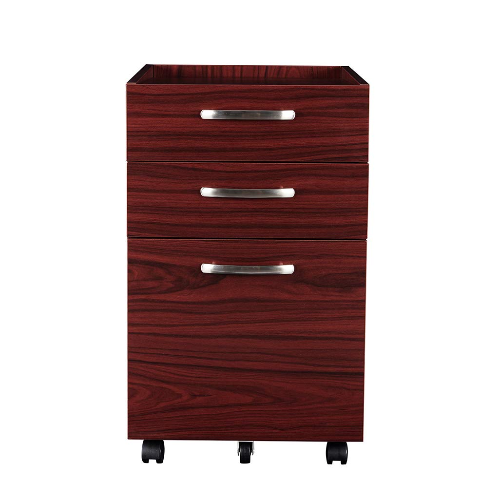 Sunon 3-Drawer Vertical Filing Cabinet Rolling Wood Mobile File Cabinets for Home Office with Casters (Manhogany, Non-Assembled)