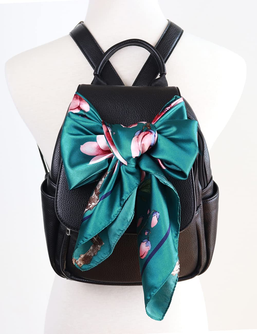 vabovin 35" Fashion Neckerchief Women's Silk Like Big Satin Square Hair Scarf Accessory (Blue Green Flowers)