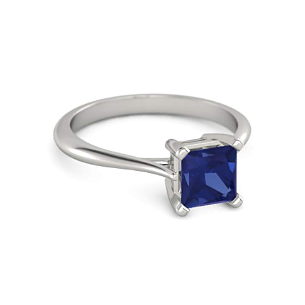 SVC-JEWELS Beautiful Wedding Engagement Solitaire Ring-18K White Gold Over Sterling Silver Created Princess Cut Blue Sapphire Ring For Women
