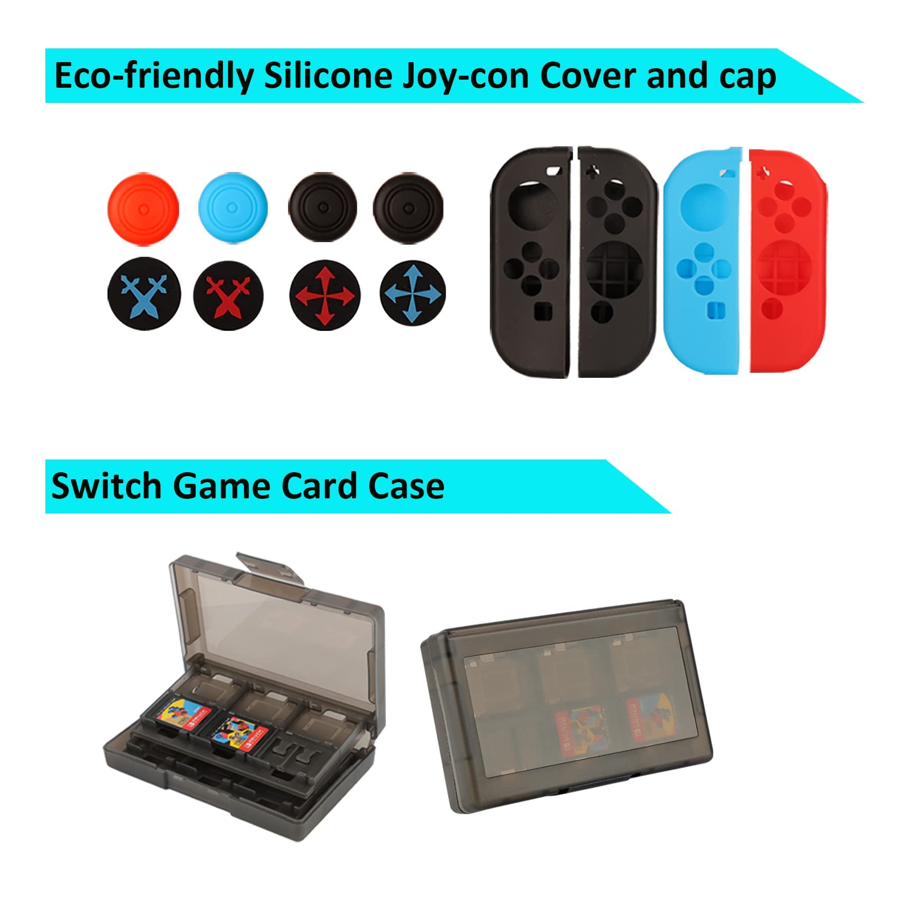 Switch Accessories Bundle for Nintendo Switch: Carrying Case, Screen Protector, Joycon Grips, Steering Wheels, Charging Dock, Playstand, Comfort Joy-Con Case and More (23 in 1)