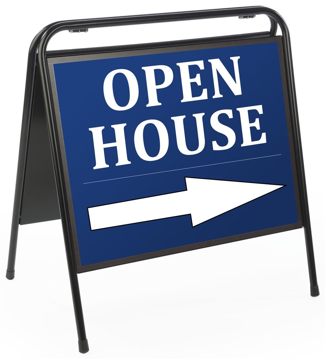 Sidewalk Sandwich Board Sign Holder, 24" x 18", Portable, Magnetic Lens (Black Steel)