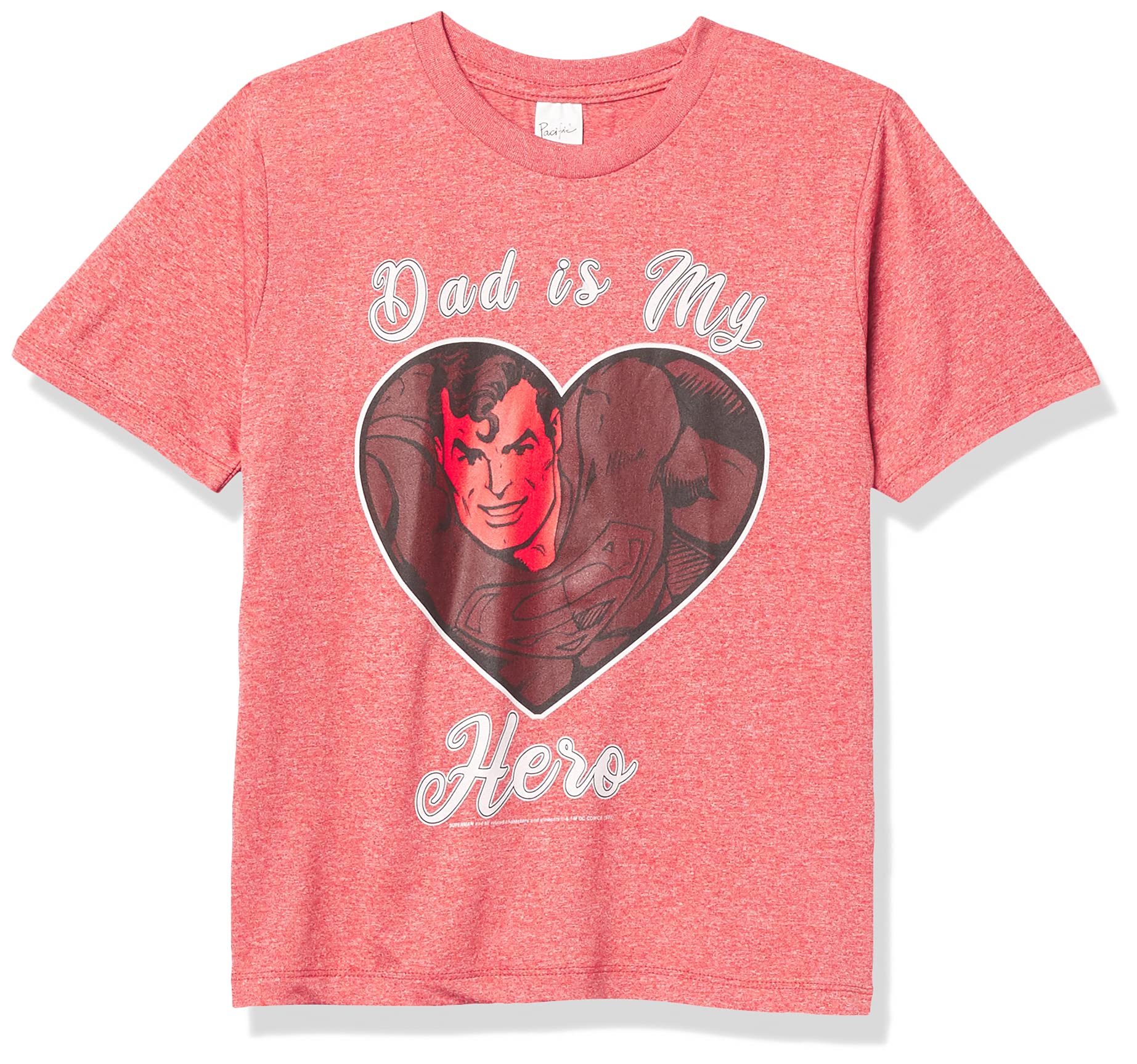 Warner Brothers Superman Heart Dad Boy's Performance Tee, Red Heather, Youth Medium