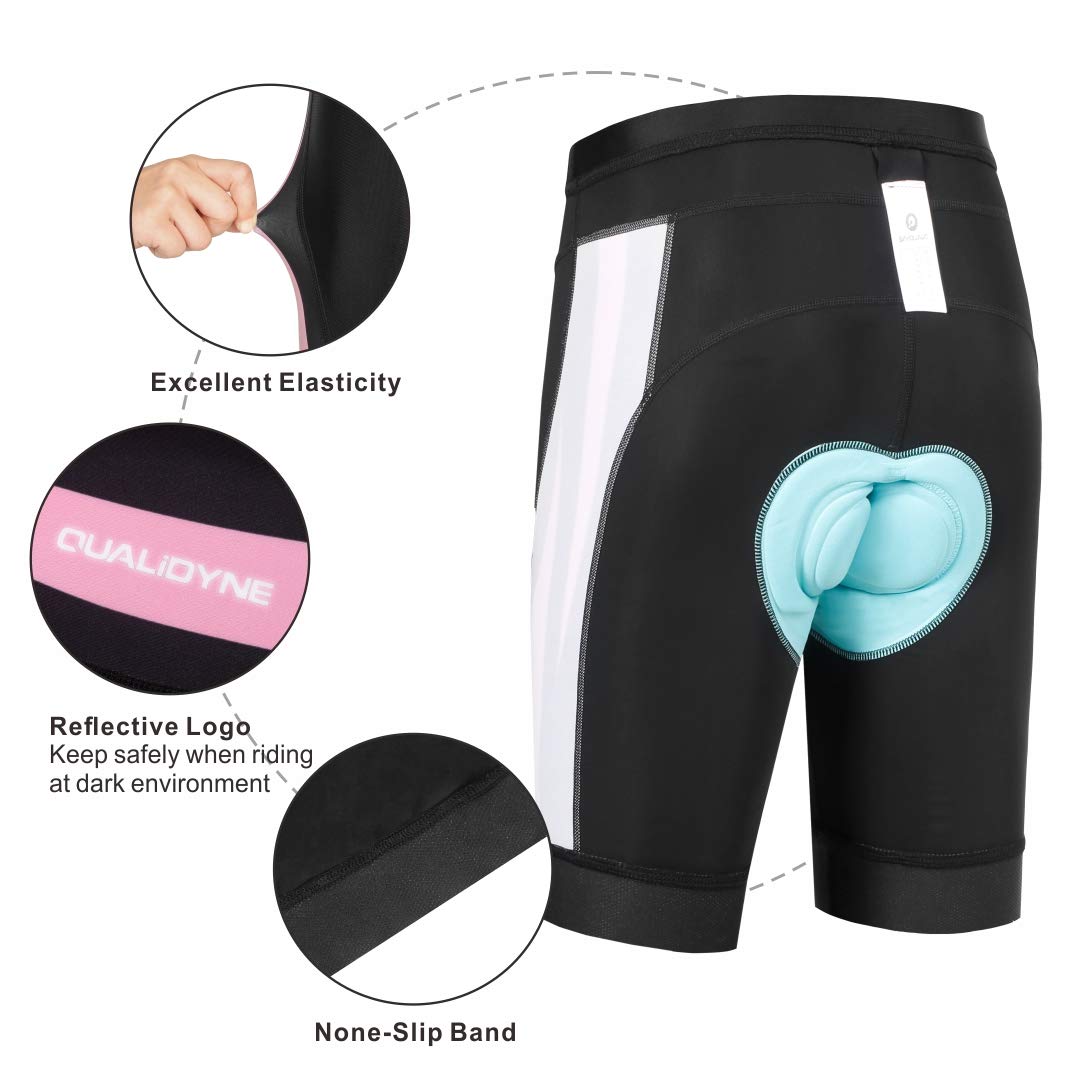 qualidyne Womens Bike Cycling Shorts with 4D Gel Padded, Quick-Dry Bicycle Biking Riding Pants Pink
