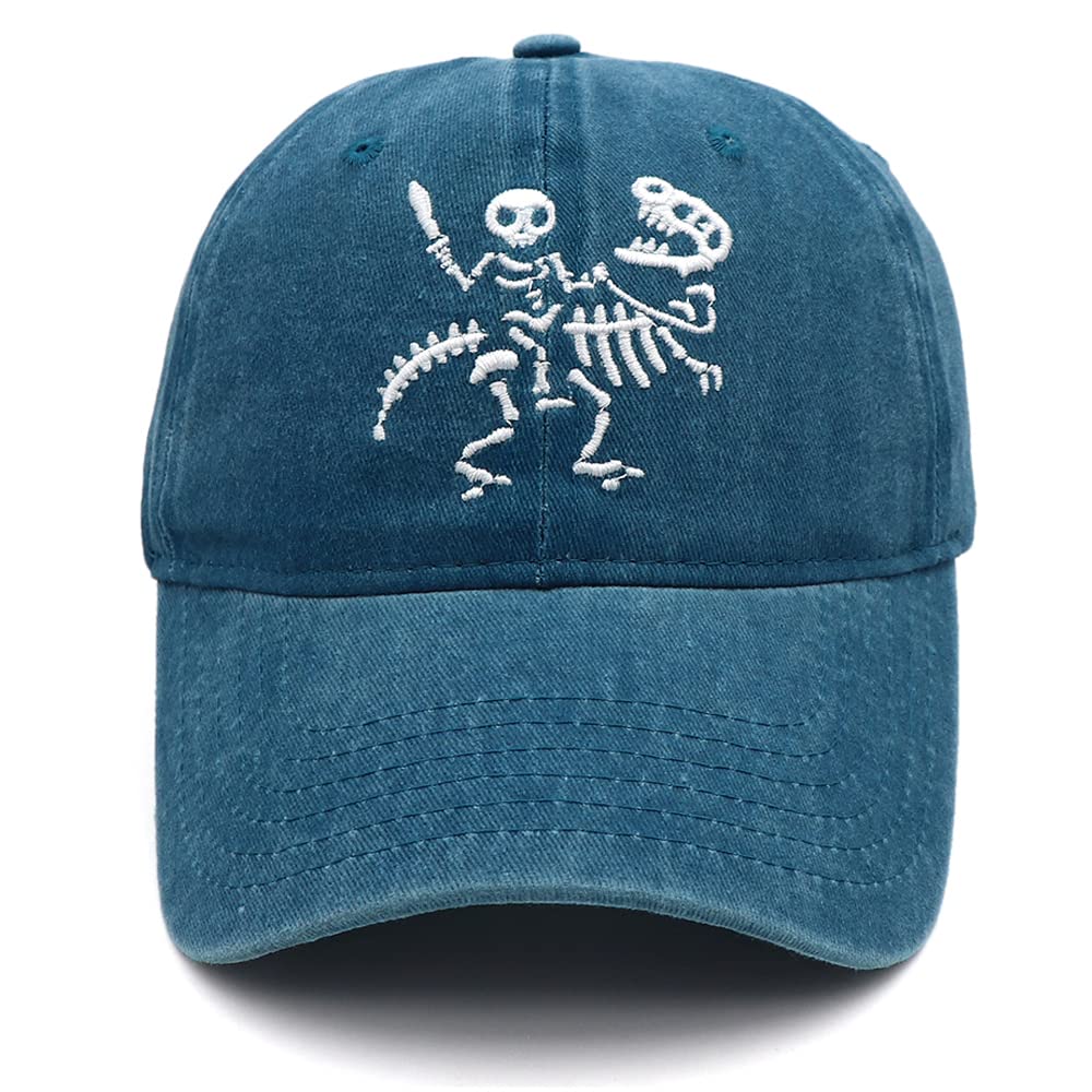 T Rex Skeleton Dinosaur Baseball Cap for Men Women,Skull Dinosaur Hat Adjustable Washed Distressed Dad Hat
