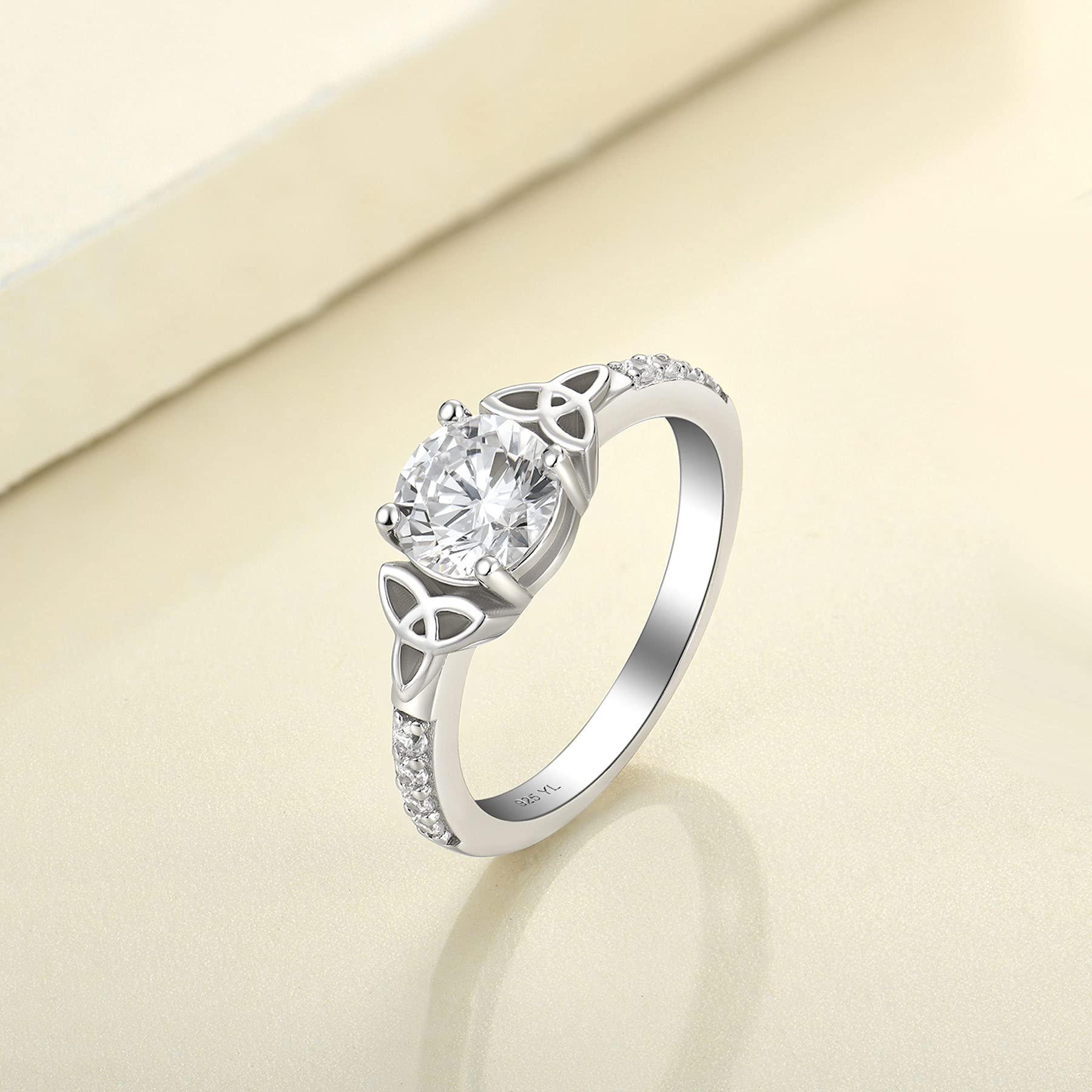 YL Celtic Knot Rings for Women 925 Sterling Silver Cubic Zirconia Statement Rings-size7