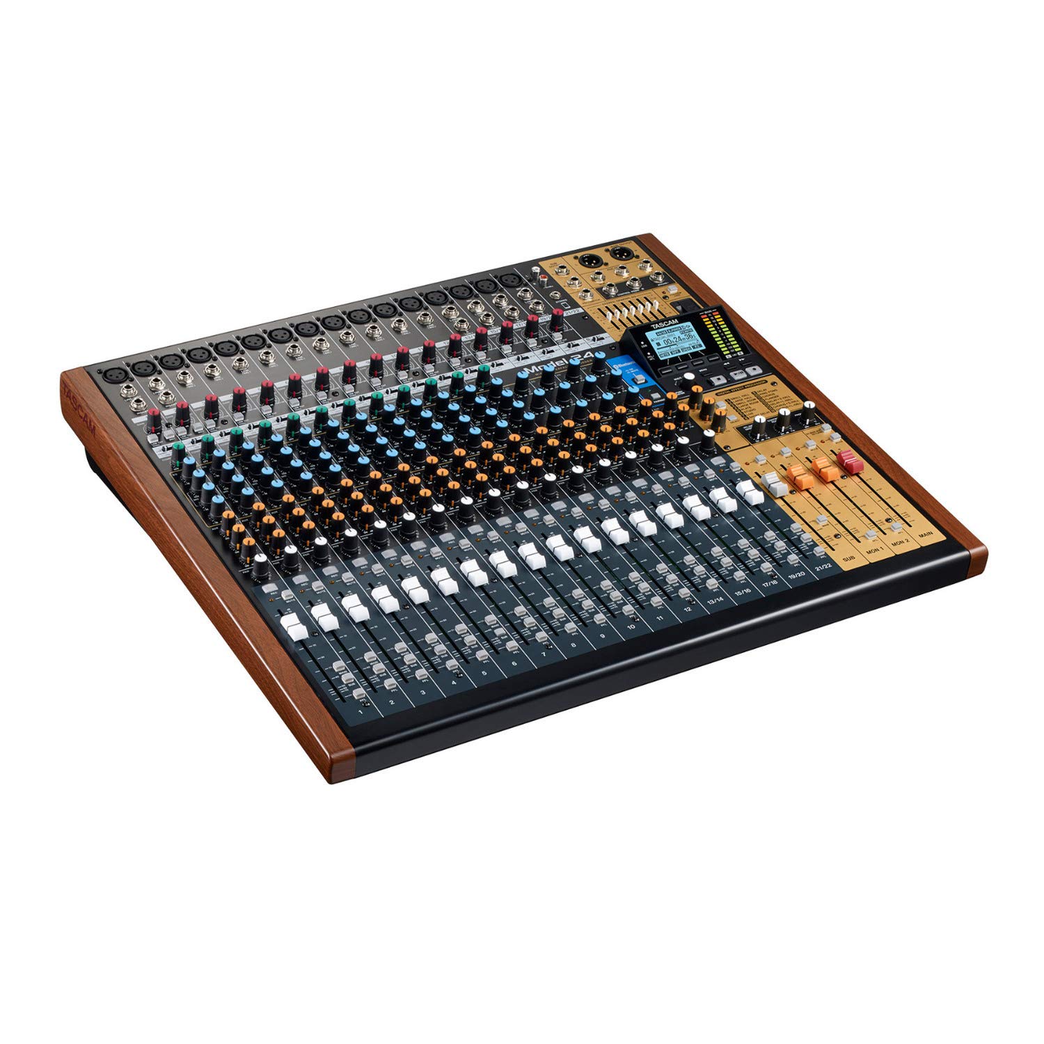 Tascam Model 24: 24-Channel Multitrack Recorder Bundle with Integrated USB Audio Interface and Analog Mixer with Studio Monitor Closed-Back Headphones, XLR Cables, and TRS Cables (8 Items)