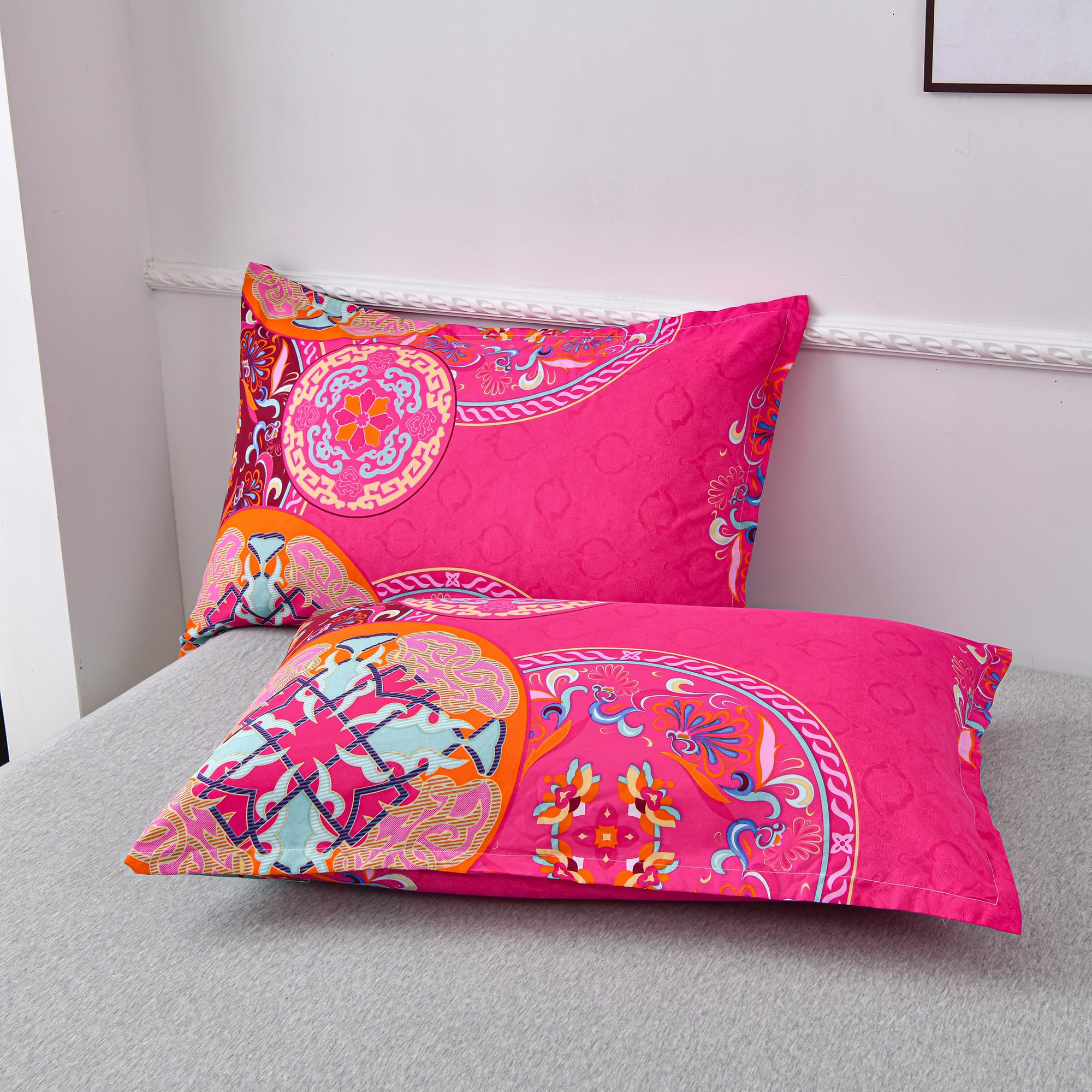 Shatex King Size Comforter (103x90 Inch) 3 Piece All Season Bedding Set Warm - Bohemian Western Pattern - Salmon Pink 1 Boho Comforter King Size with 2 Pillow Shams(20x36 Inch)