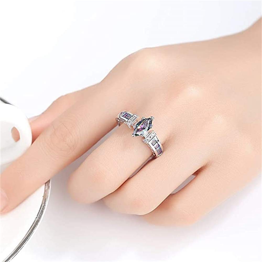 Women's Natural Rainbow Color Gemstone Ring 925 Sterling Silver Simulated Mystic Topaz Promise Ring for Her (8)