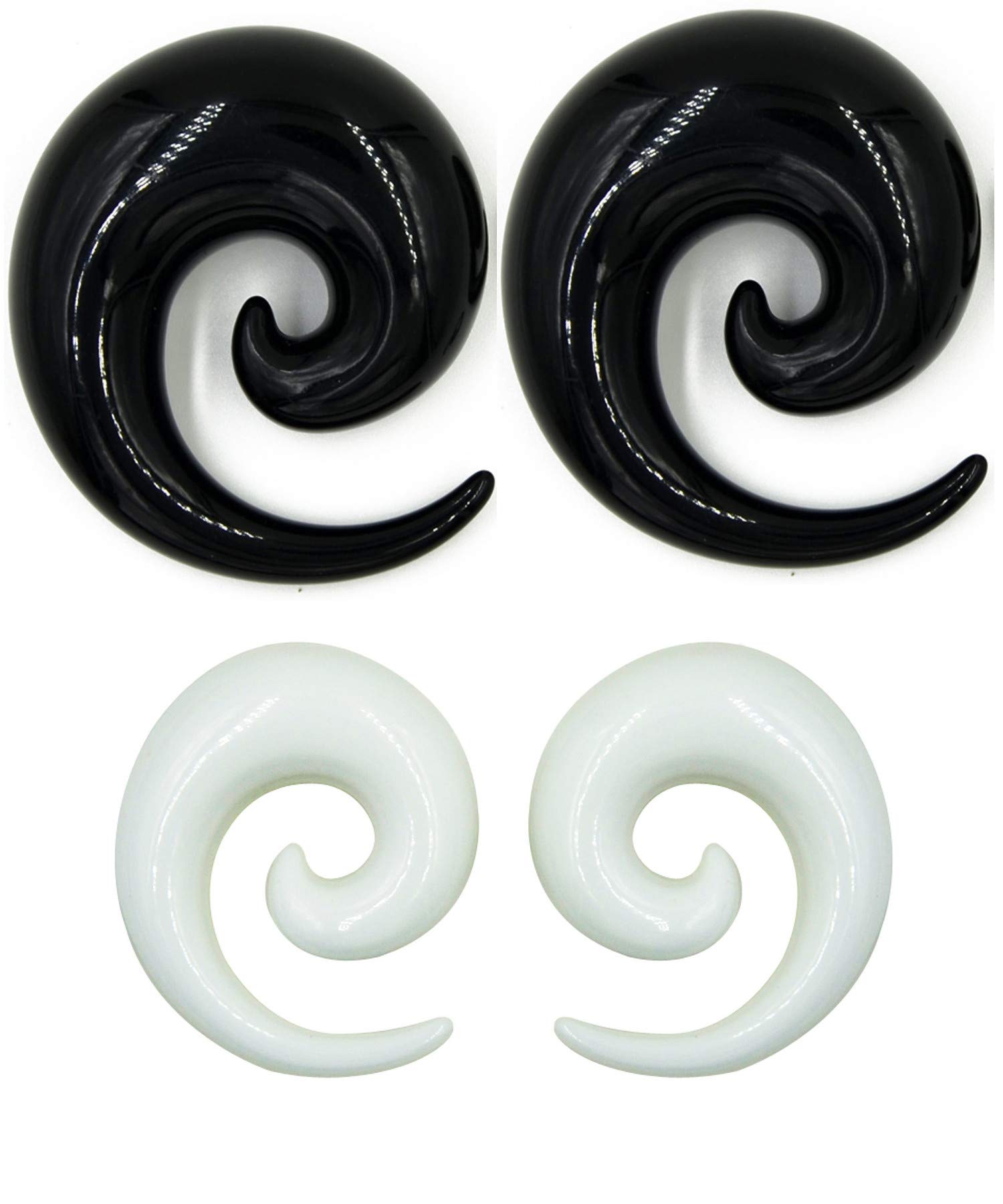 Zaya Body Jewelry 2 Pairs Black White Ear Tapers Spirals Horseshoes Gauges 24mm 22mm 20mm 18mm 16mm 14mm 12mm 10mm (9/16"(14mm))