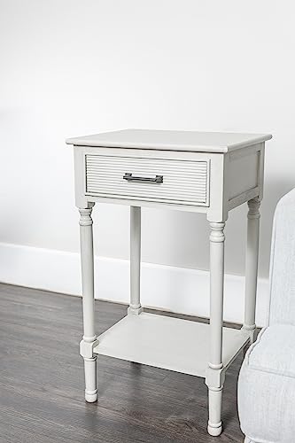Winter Stone Finished Wooded End Table with Drawer and Storage Shelf, Easy No-Tool Assembly, Black Metal Handle, Smooth Wood Glides for Effortless Use. End Table Nightstand